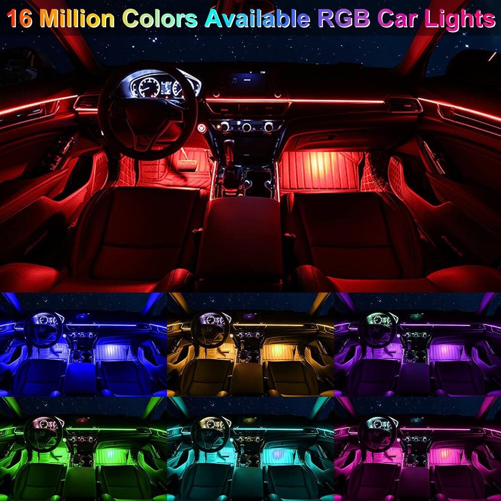 PARKER SLATER Car Interior LED Strip Lights, 6 in 1 RGB Ambient ...