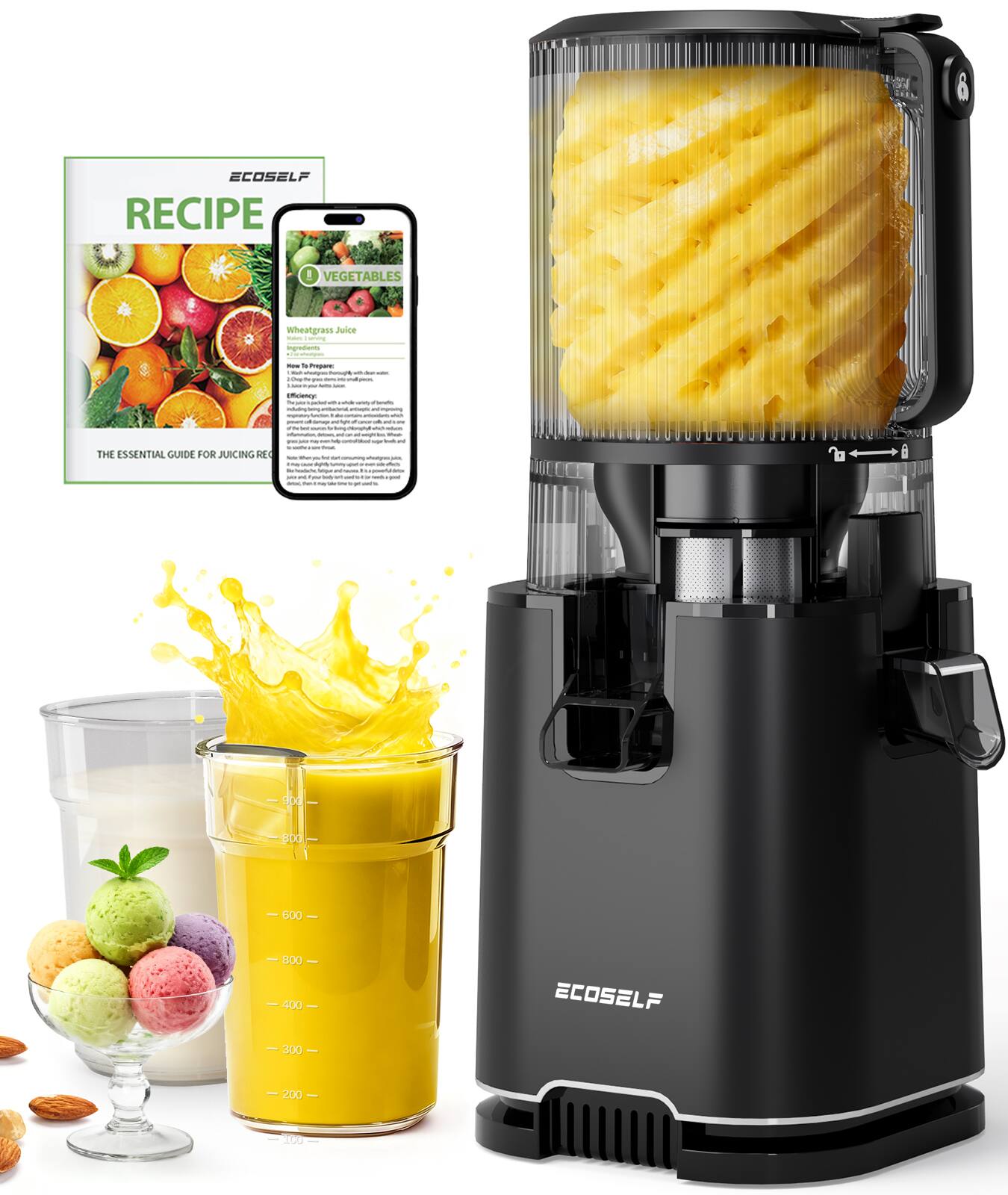 Ecoself Cold Press Juicer, Juicer Machine Max 6.0" Wide Chute, Large ...