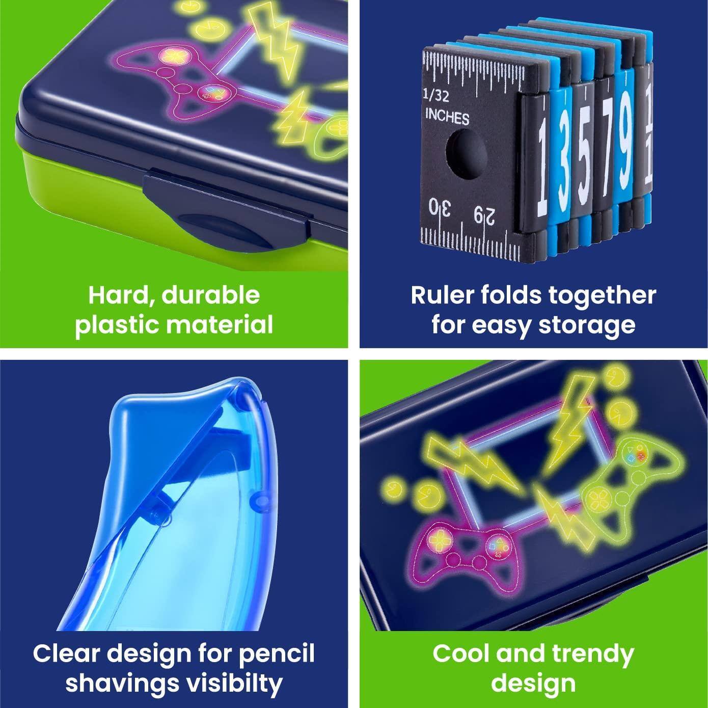 Dapper Styles Pencil Box Kit Includes Ruler & Sharpener Durable Plastic For School Office ...