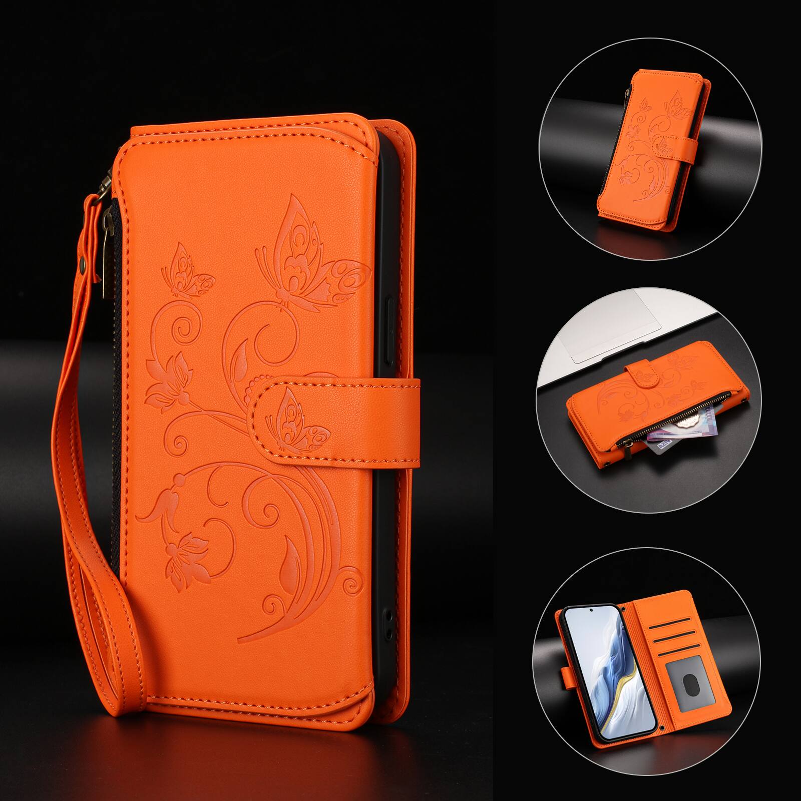 Dteck Butterfly Flower Wallet Case for Apple iPhone 17,Crossbody Zipper ...