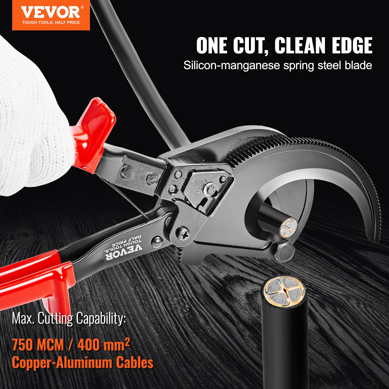VEVOR Ratcheting Cable Cutter, 11" Wire Cutter Heavy Duty with Gloves ...