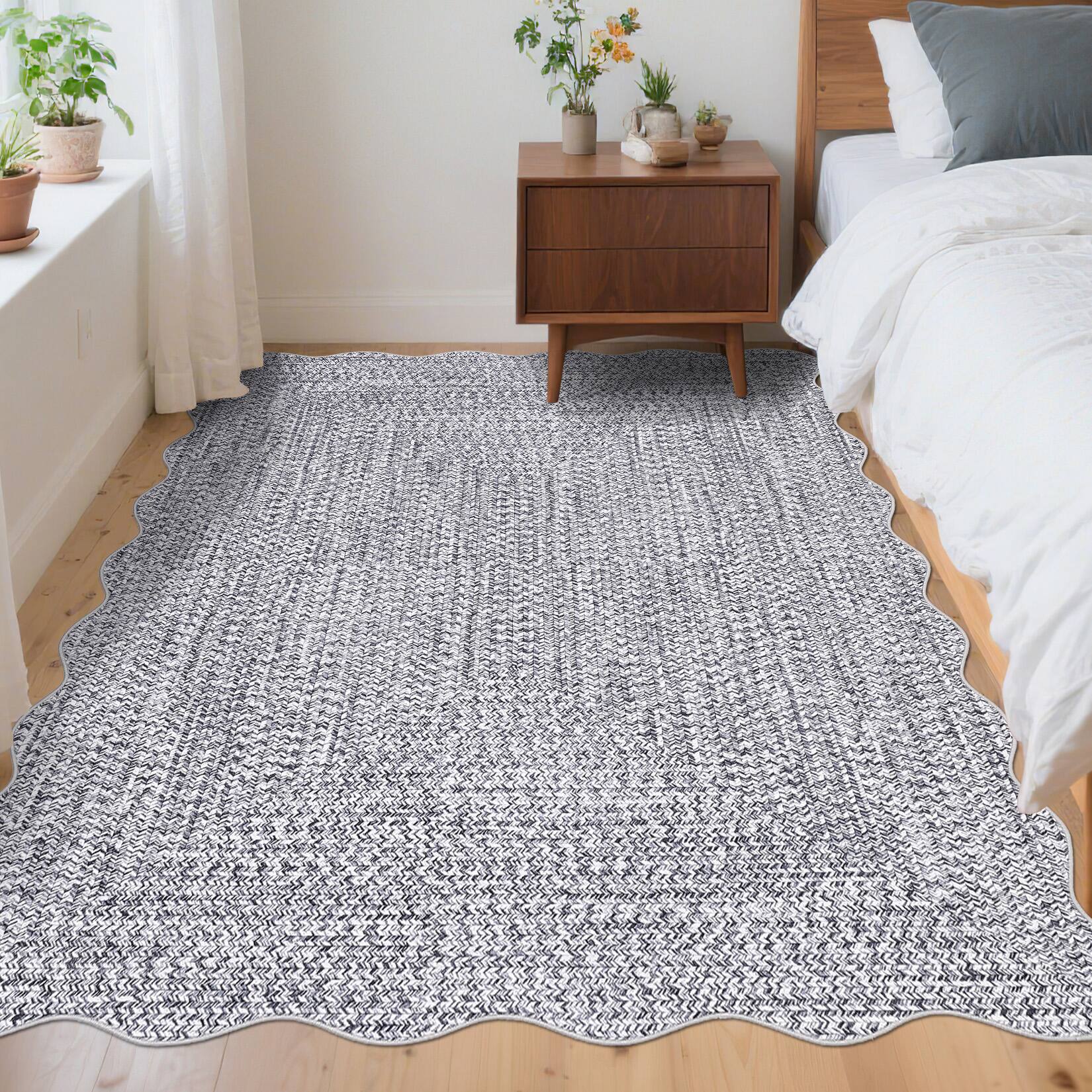 Acekool Modern Plain Tone Scalloped Boder Area Rug Minimalist Design ...