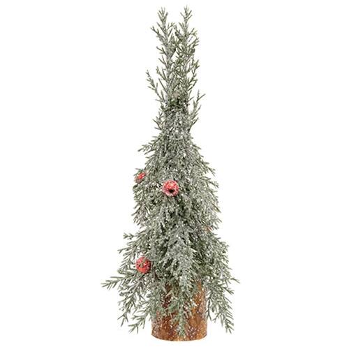 BreeBe Winter Frost Pine Tree w/Red Baubles 10"H Green, Brown, Red ...