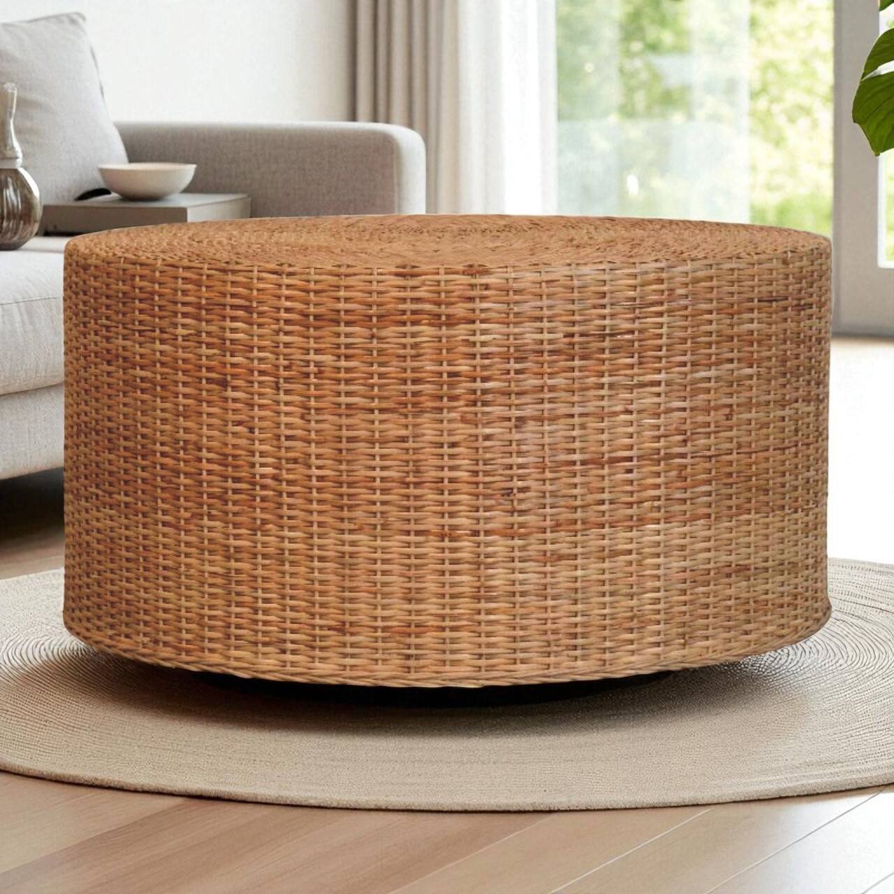 Artisan Furniture Solid Wood Regency Round Woven Coffee Table Brown ...