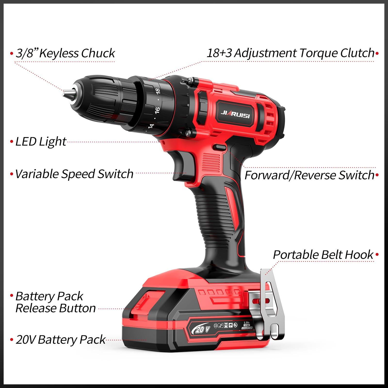 JETRANSPORT 20v Cordless Drill Electric Power Set With 3 8 Keyless ...