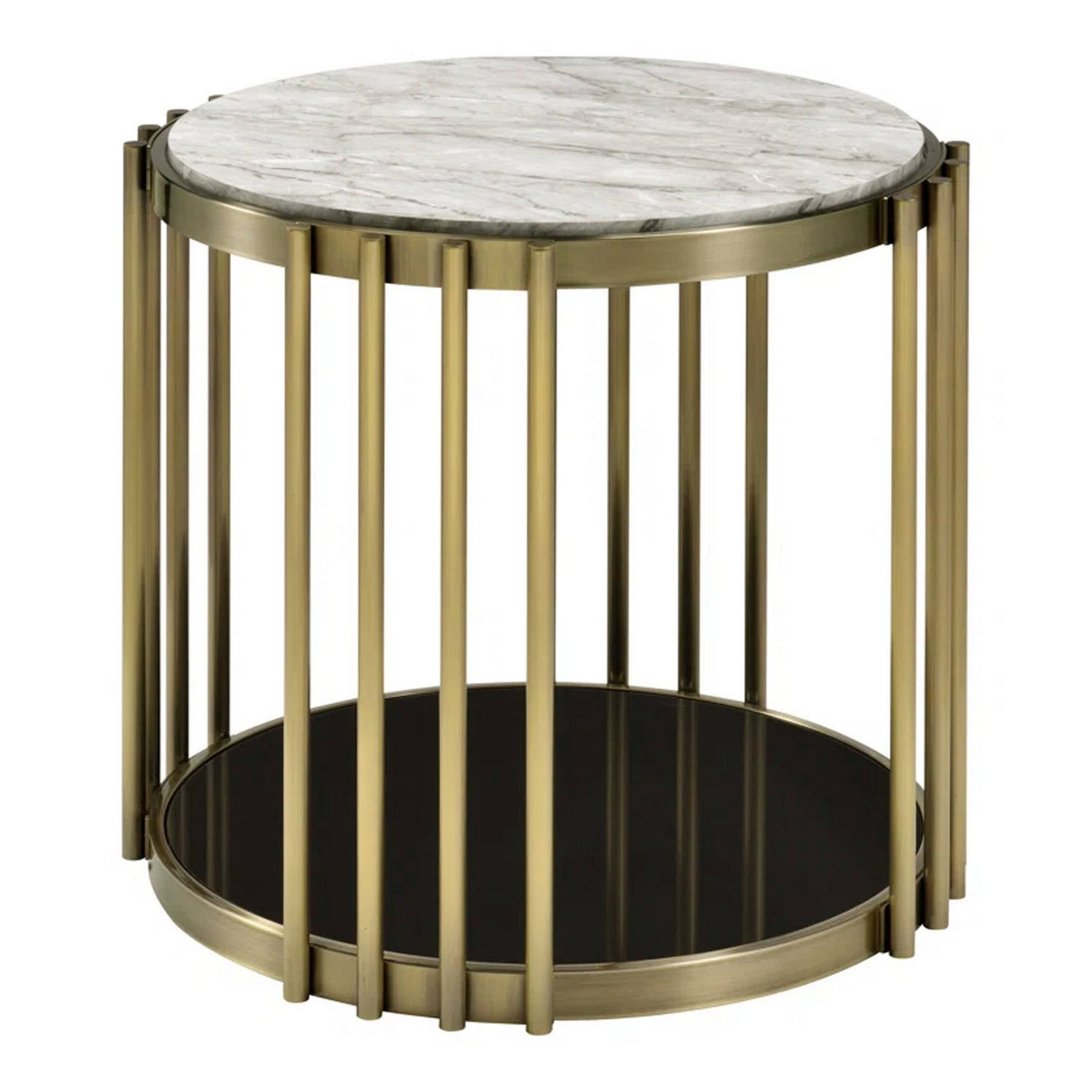 Manhattan Lane Kein 26 Inch Round Side End Table, White Faux Marble Top ...
