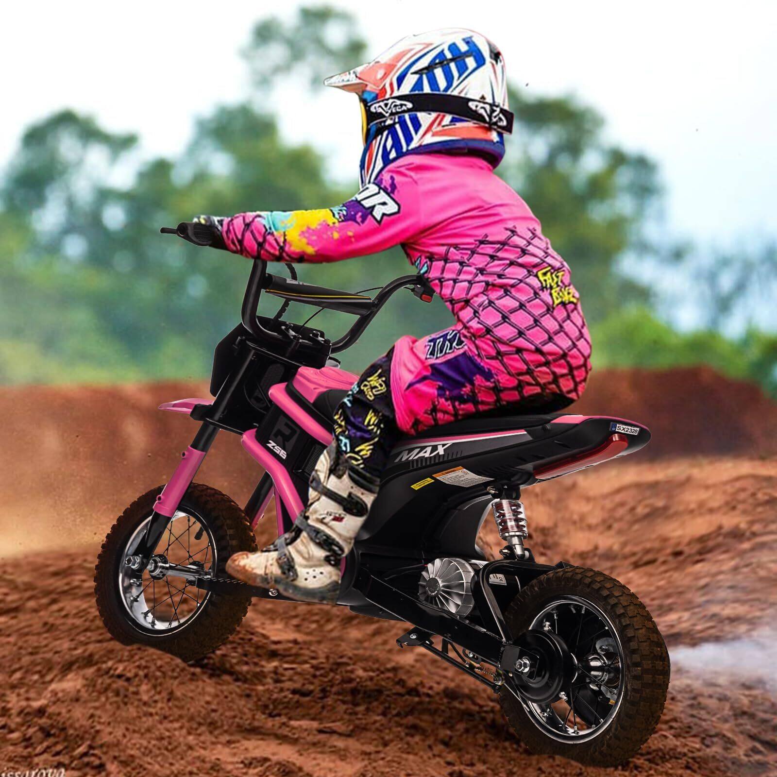 Jojoka Kids Ride On Electric Dirt Bike,Kids All Terrain Electric Motorcycle,24V Pink lyp-PTO ...