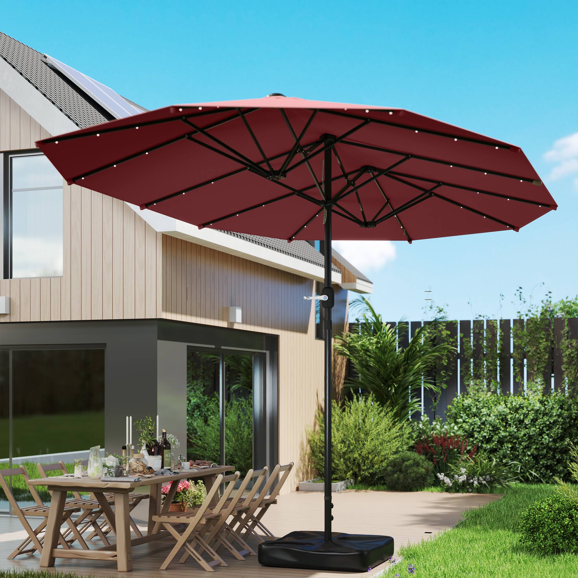 Outsunny 14.4ft Double Umbrella, Large Outdoor Patio Umbrella with Base ...