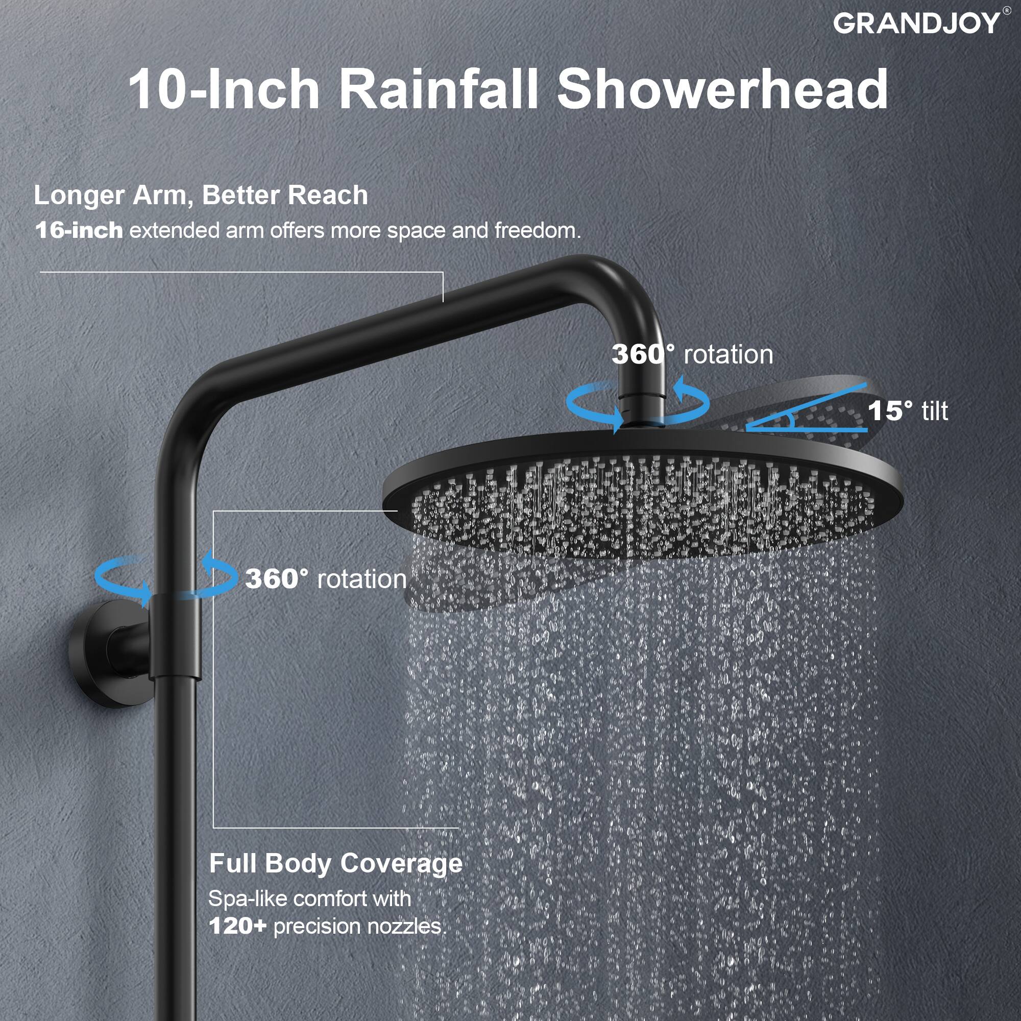 GRANDJOY Exposed Pipe Shower System with 10 in Round Rain Head and ...