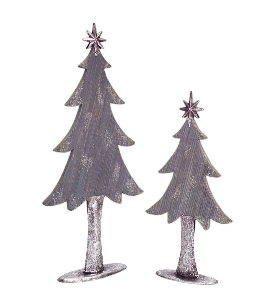 Melrose Set of 2 and Silver Christmas Tree Tabletop Decor 27" Gray ...
