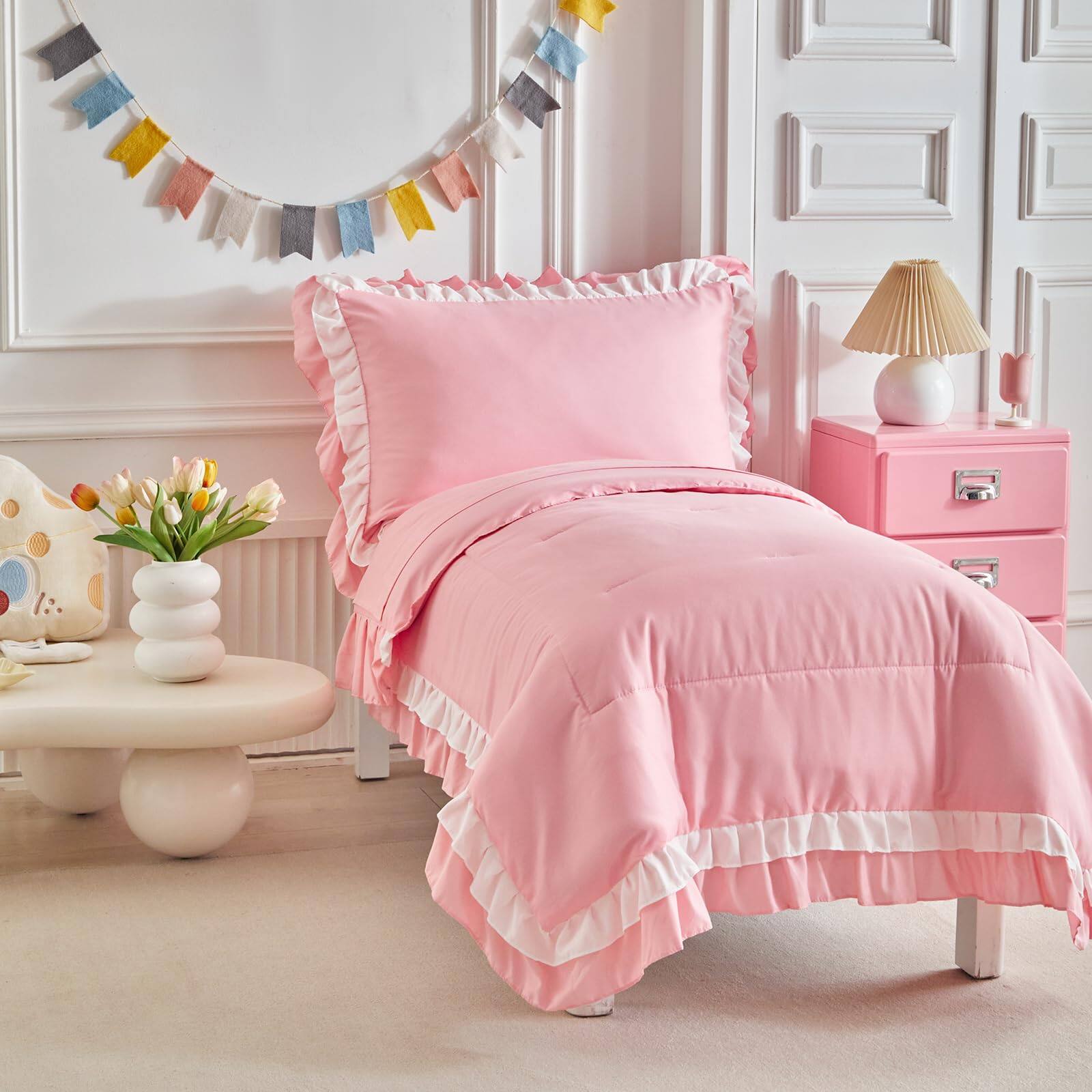 Paradigms Interiors 4 Pieces Double Layer Bedding Set Ruffle Fringe Bed ...