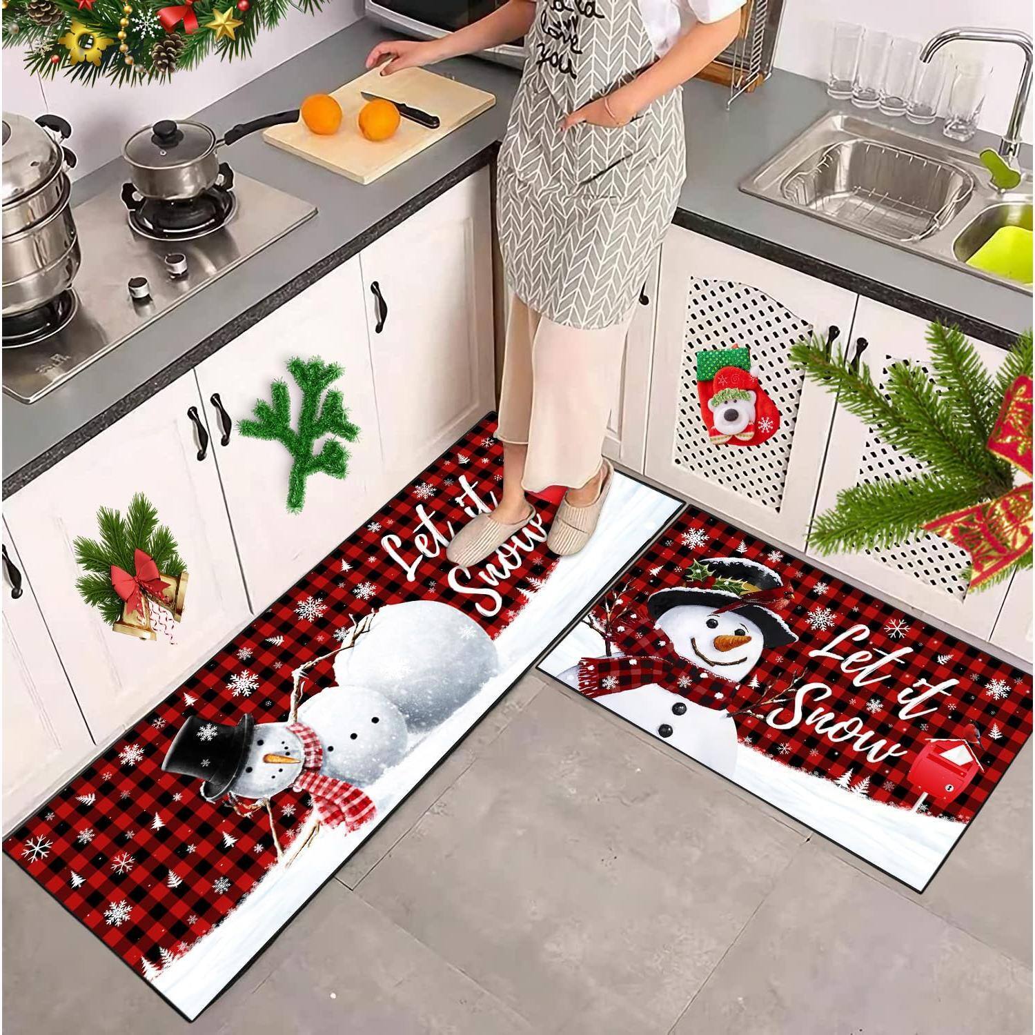 Paradigms Interiors Let It Snow Christmas Snowman Kitchen Rugs And Mats ...