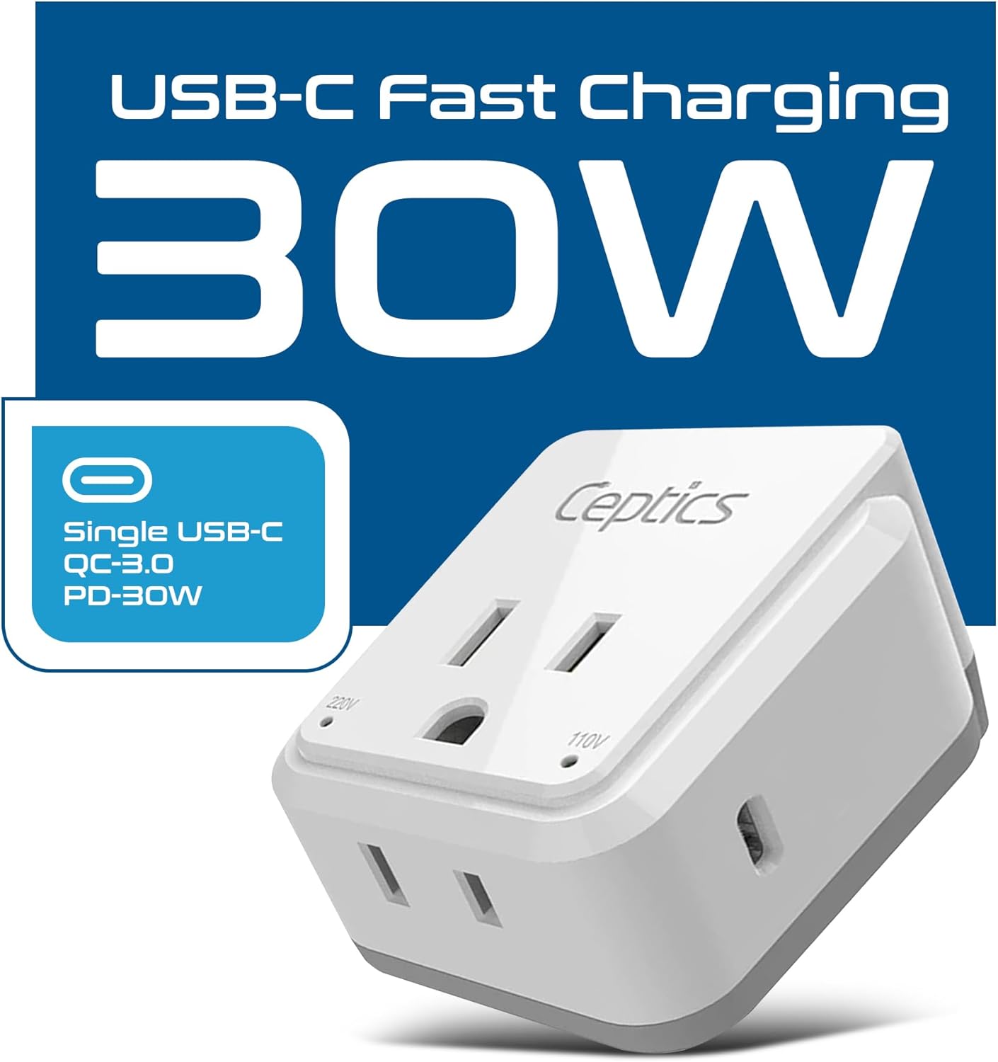 Ceptics World Travel Adapter Set, 30W PD & QC – Dual USB, USB C, 2 USA ...