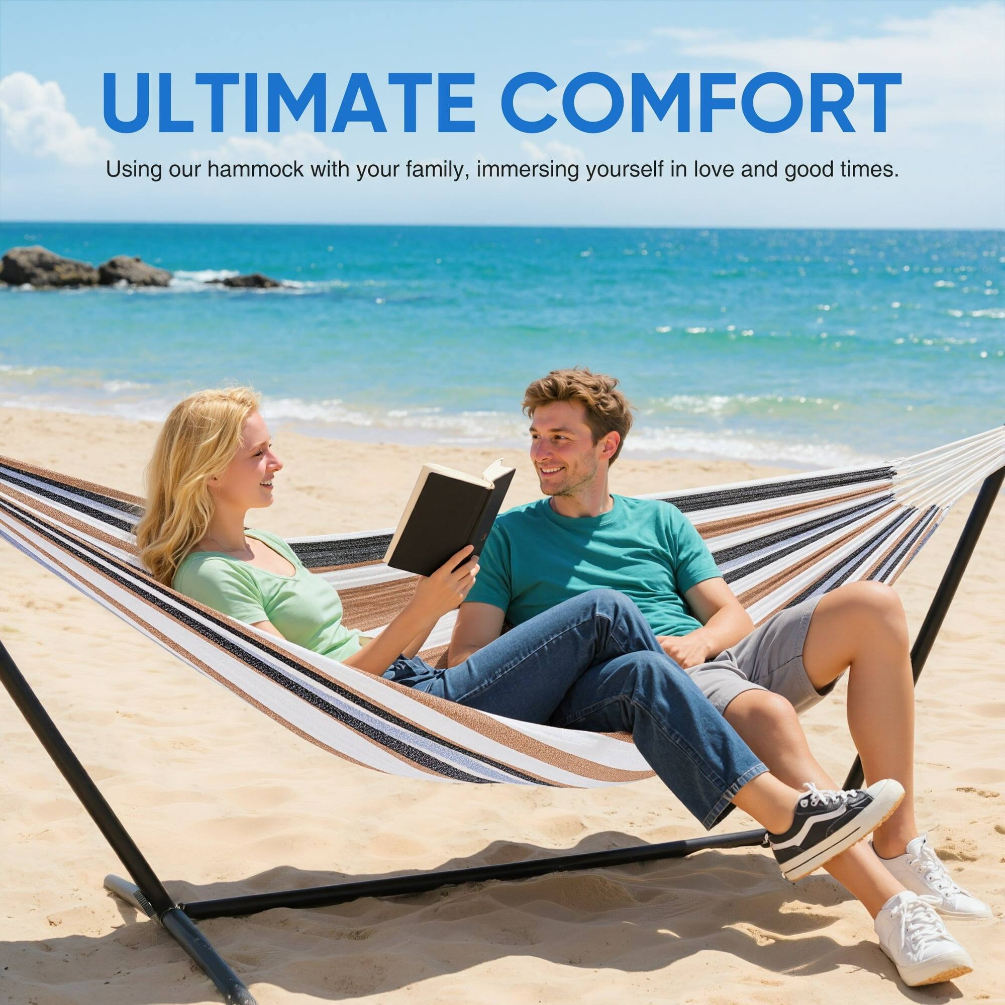 Home Collection 9 Ft Double Hammock with Space Saving Steel Stand and ...