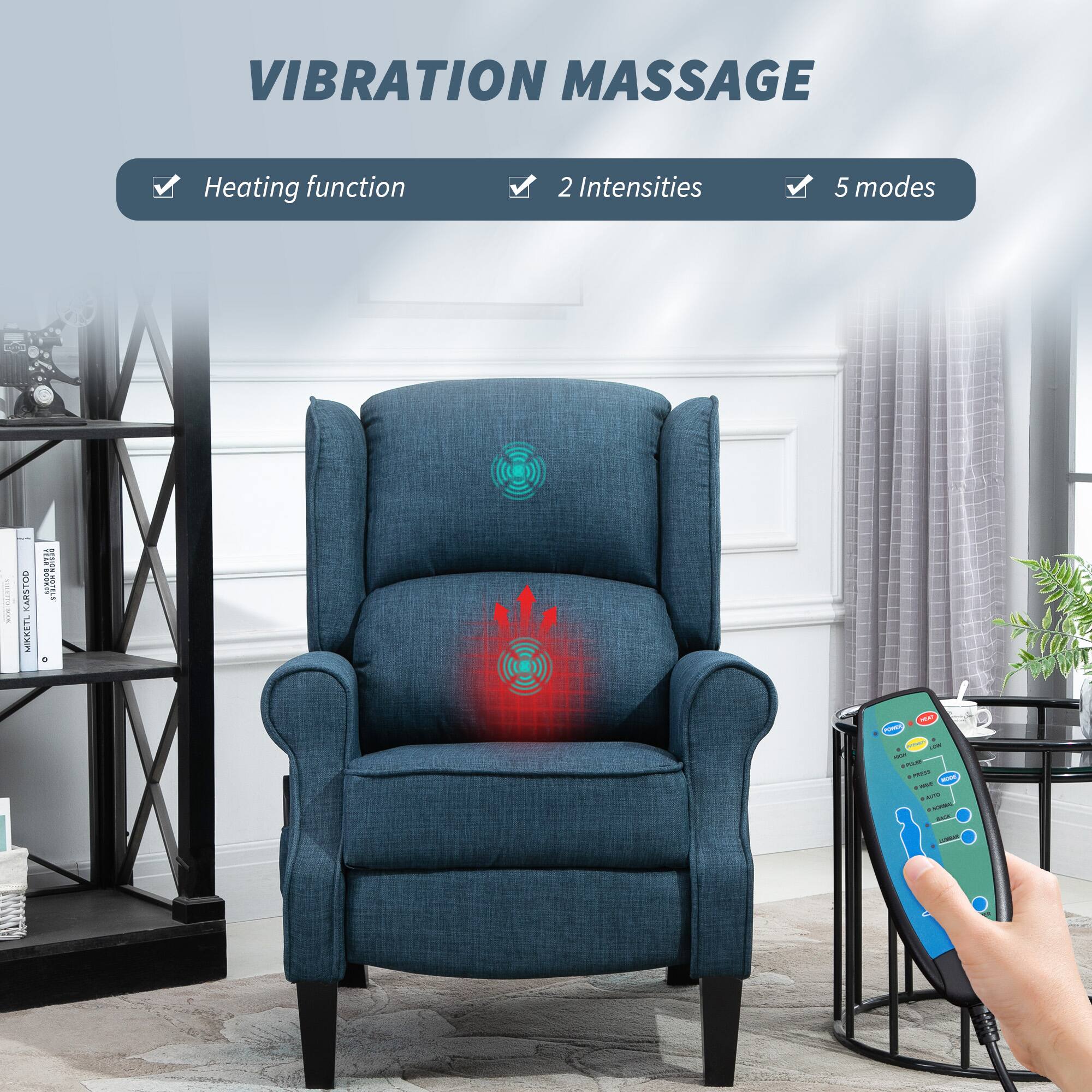 Homcom Vibration Massage Recliner Chair, Wingback Single Sofa, Modern ...