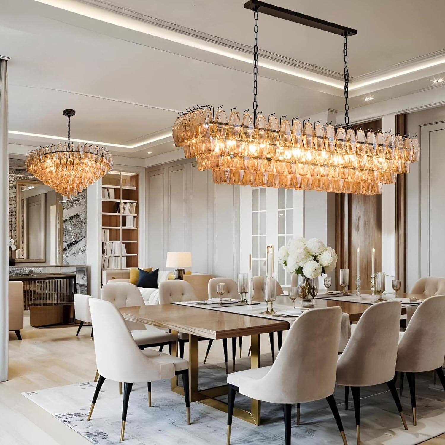 Tiramisubest 54" Rectangular Chandeliers,12 Light 4 Tiered Large Smoke ...