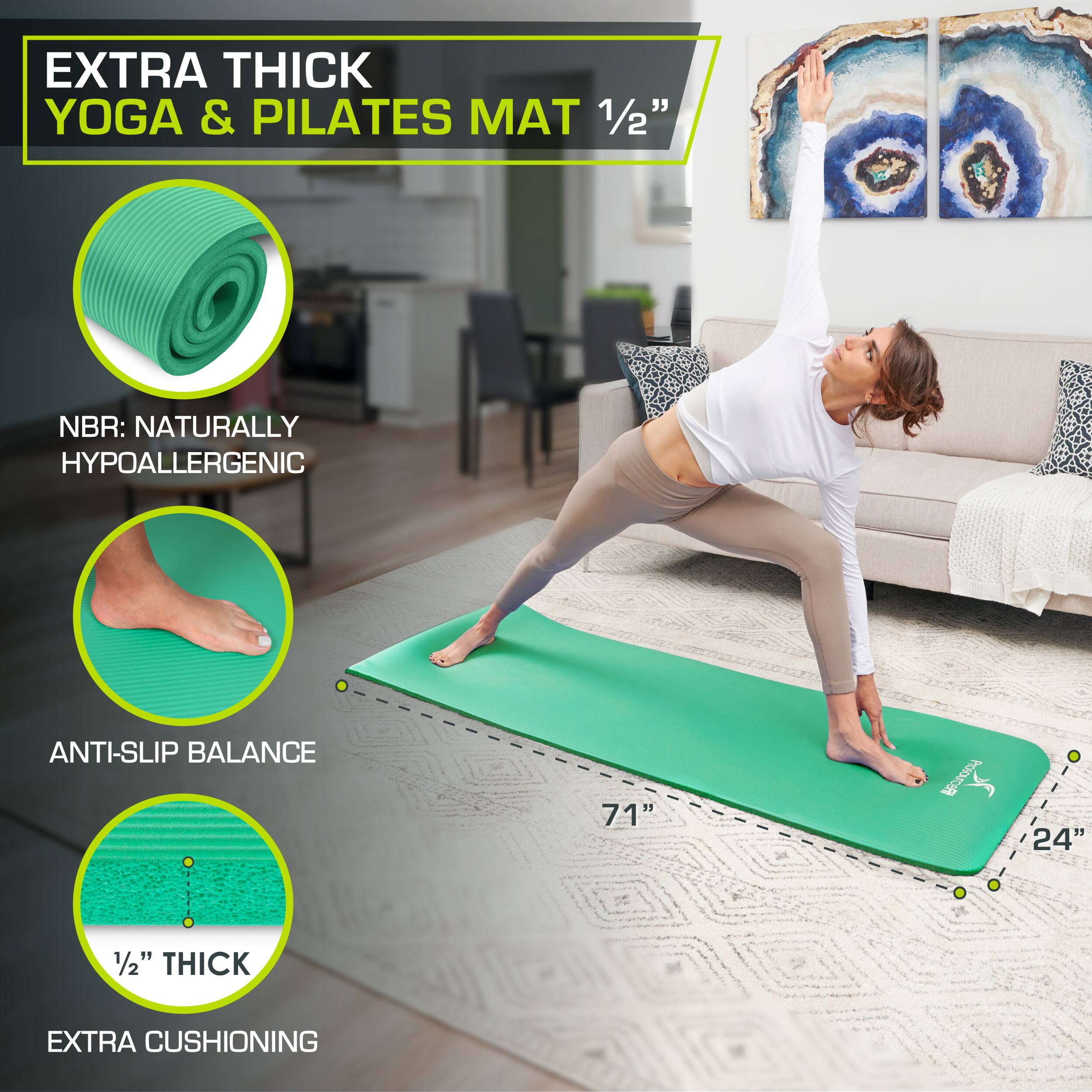 ProsourceFit Extra Thick Yoga and Pilates Mat, 1/2 in Green ps-2005-mat ...