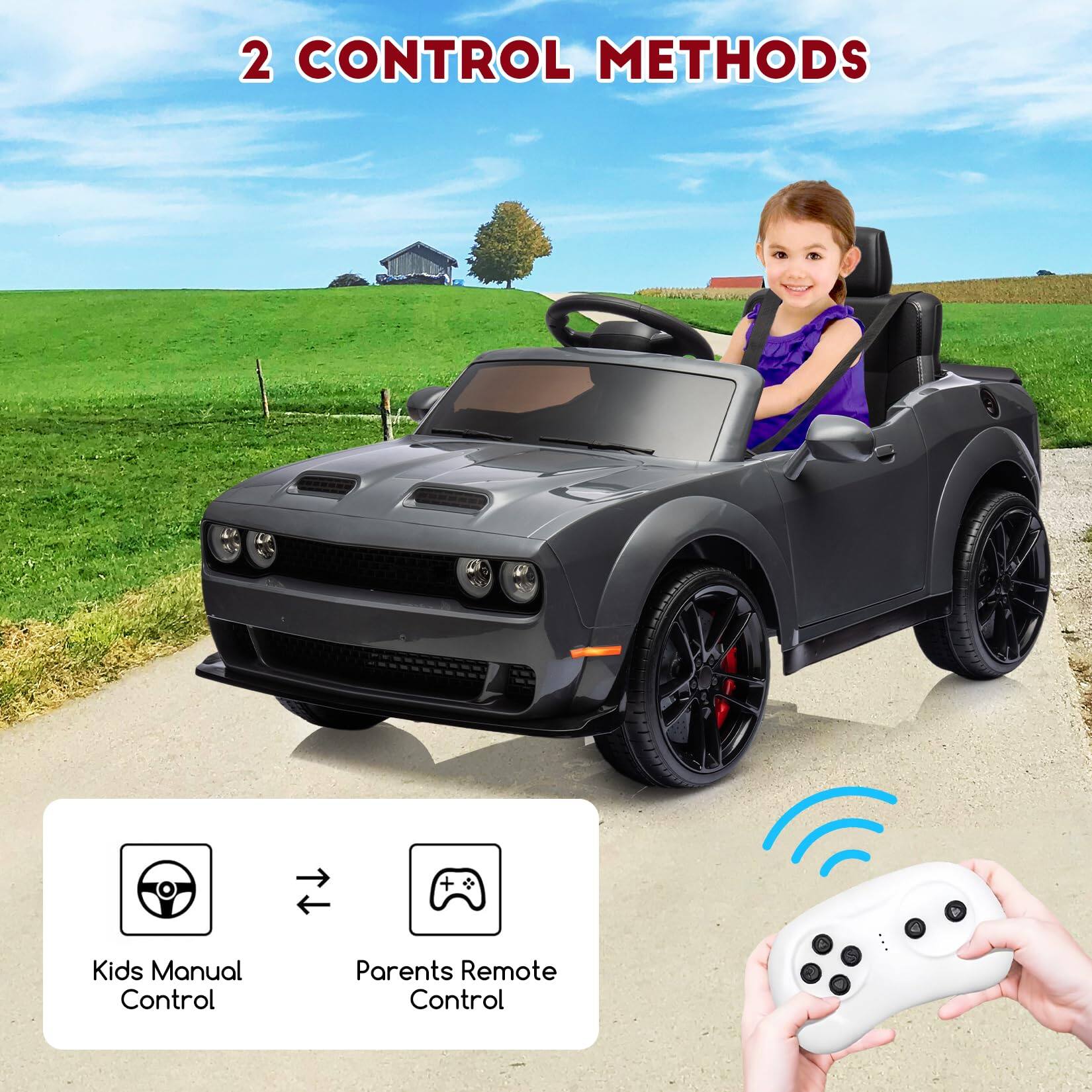 Jojoka 12V Licensed Dodge Challenger Ride on Car for Kids with Remote ...