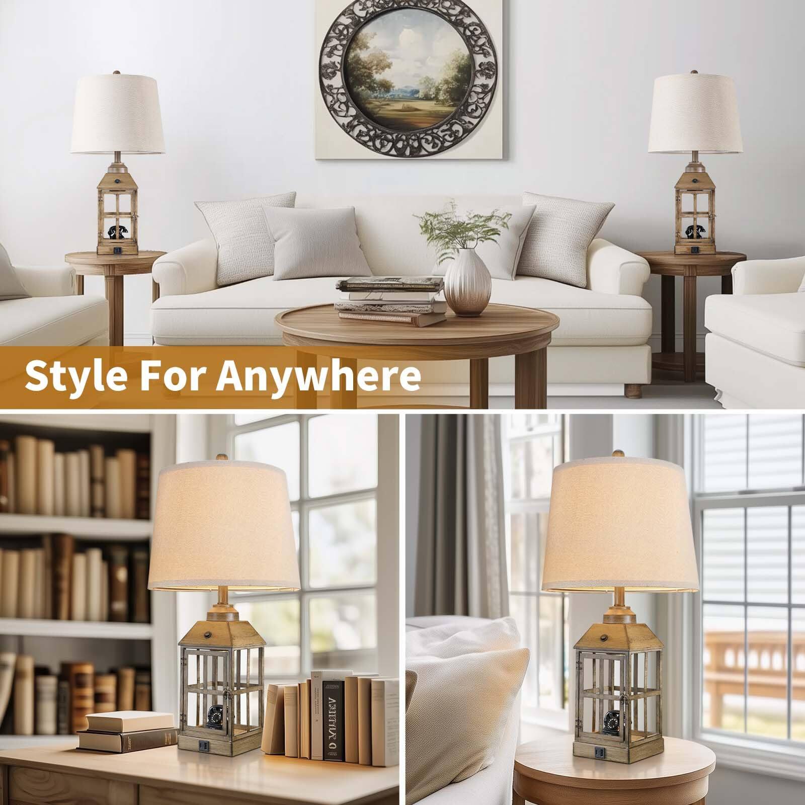 TECH SAFARI Farmhouse Table Lamps For Living Room Set Of With Usb Port ...