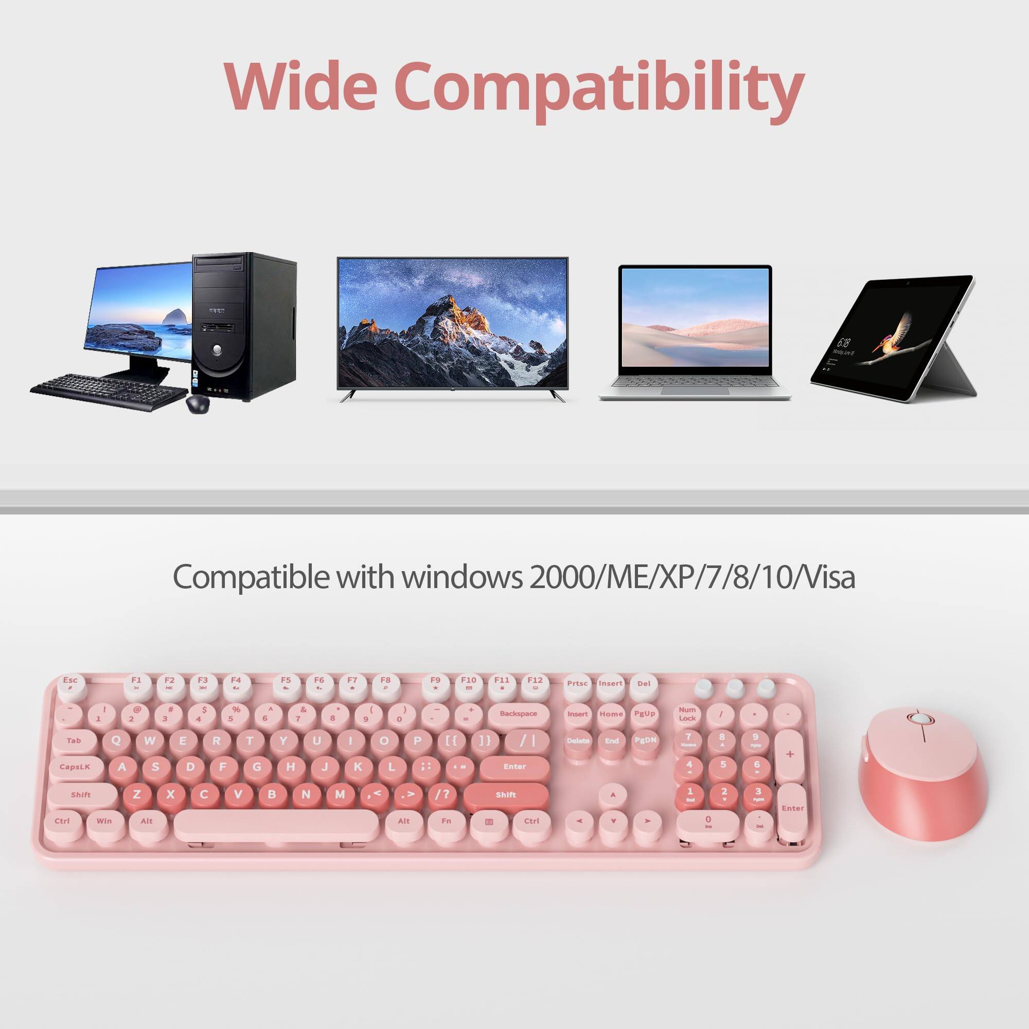 Pacoar Cade Pink Retro Typewriter And Mouse Wireless hz Office Full ...