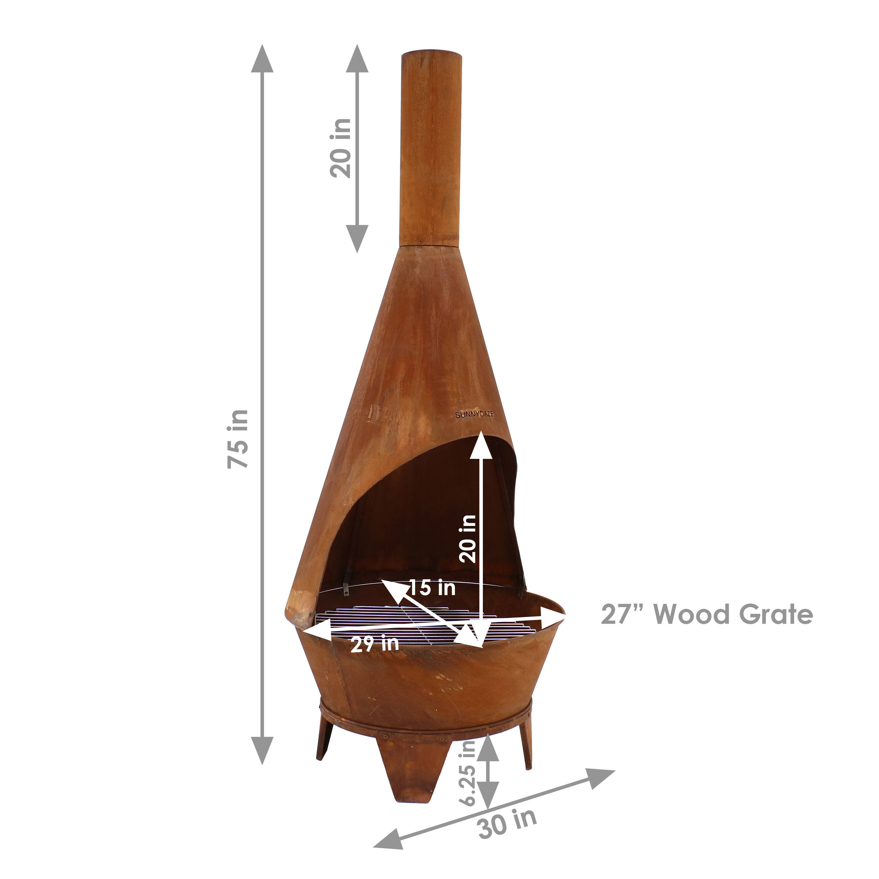Sunnydaze 6 ft Steel Wood Burning Outdoor Chiminea Fire Pit with Grill Grate Bronze RCM-LG799 ...