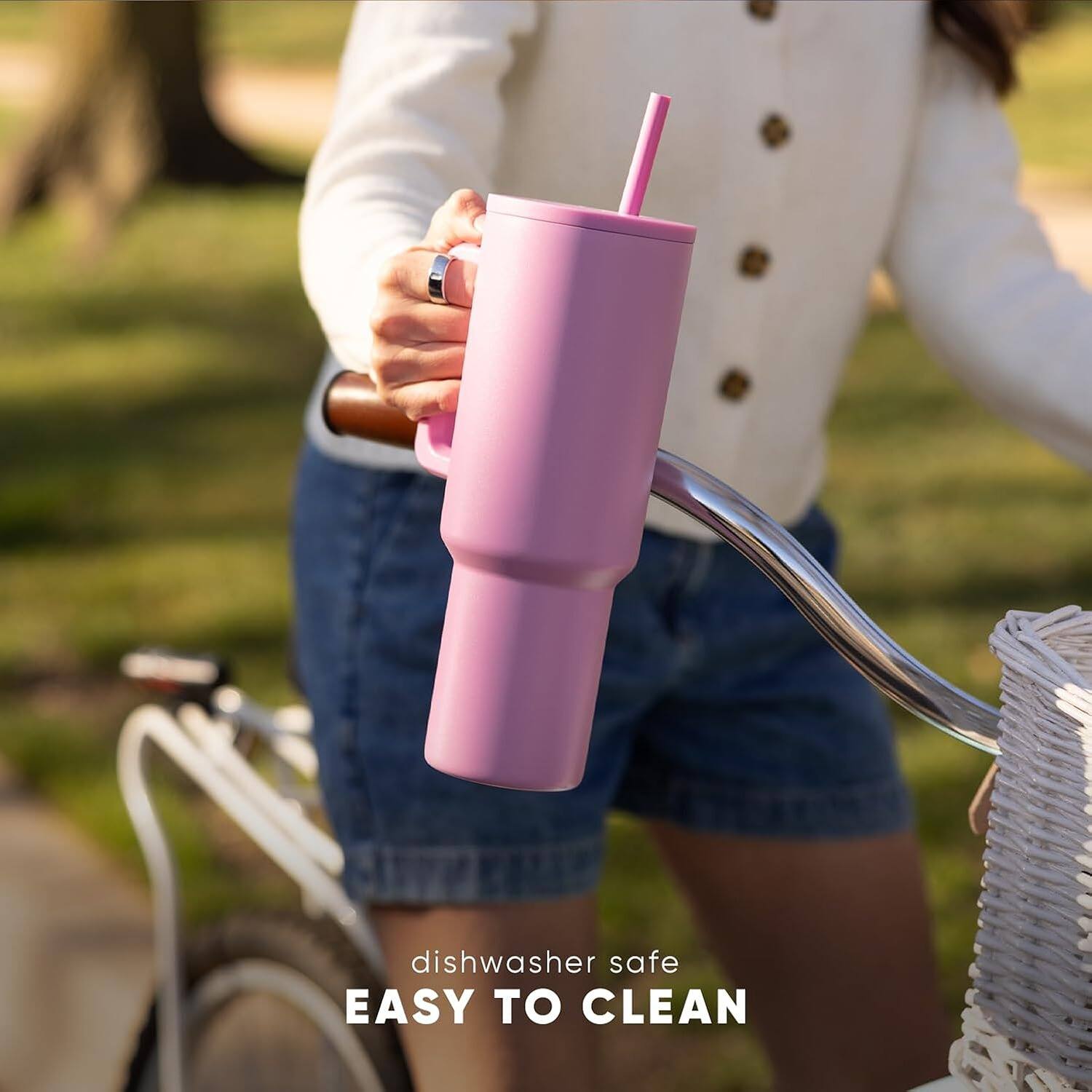 PARKER SLATER 40 oz trek tumbler with handle and straw lid, insulated stainless steel travel mug ...