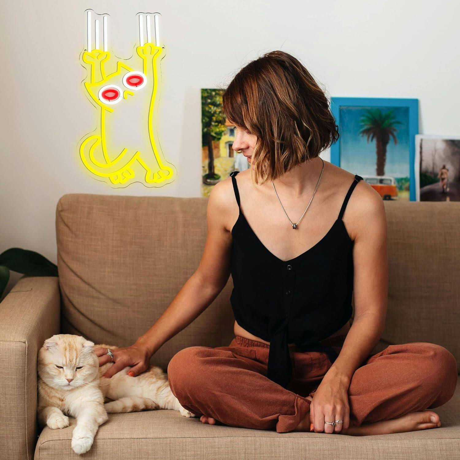 Auledio Falling Cat Neon Sign Funny Cat LED Light Sign Wall Decoration ...