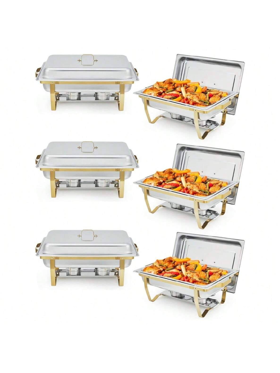 Qeetex Chafing Dish Buffet Set 4 Pack, 8QT Rectangular Stainless Steel ...