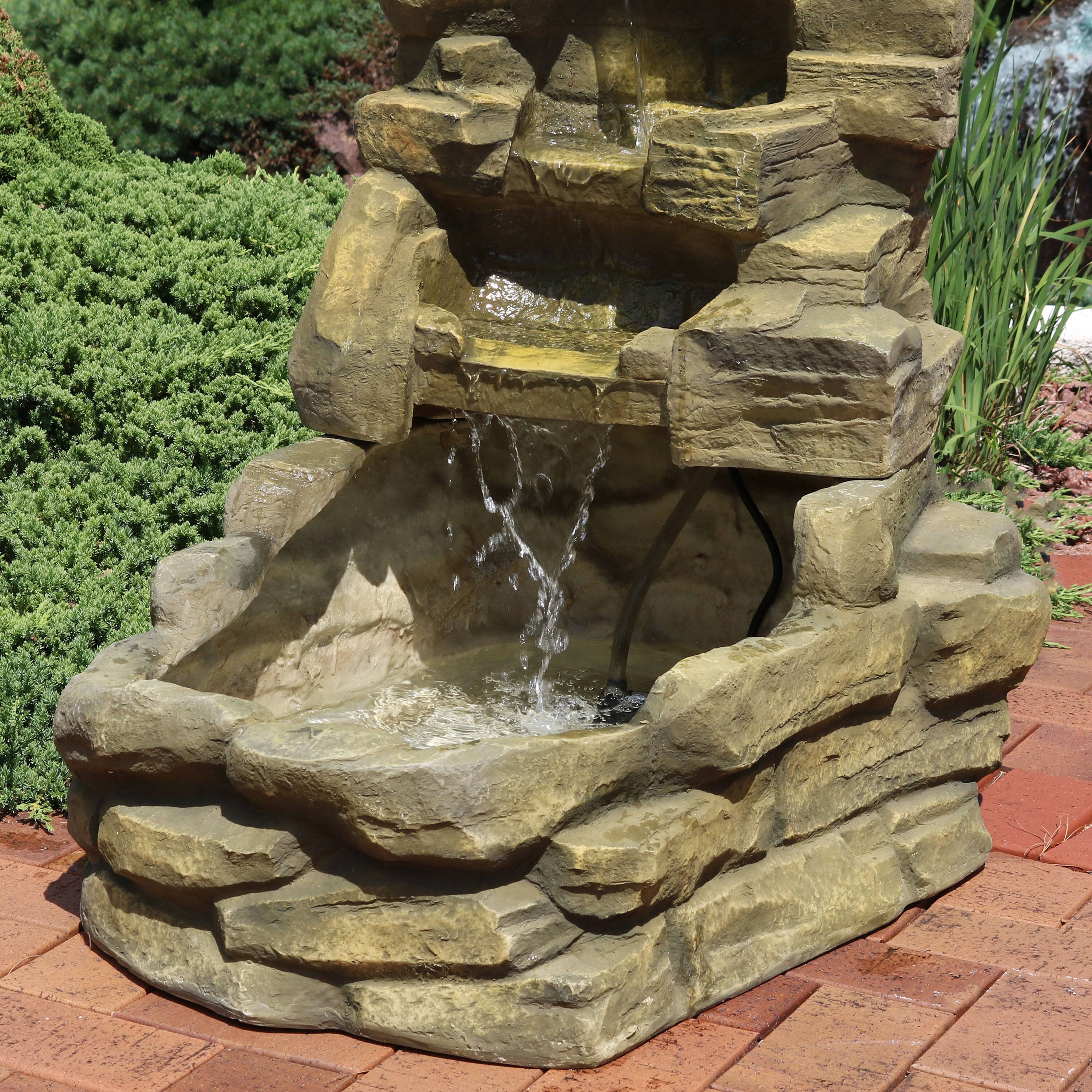 Sunnydaze Fiberglass Electric Outdoor Stone Waterfall Fountain 37 in ...