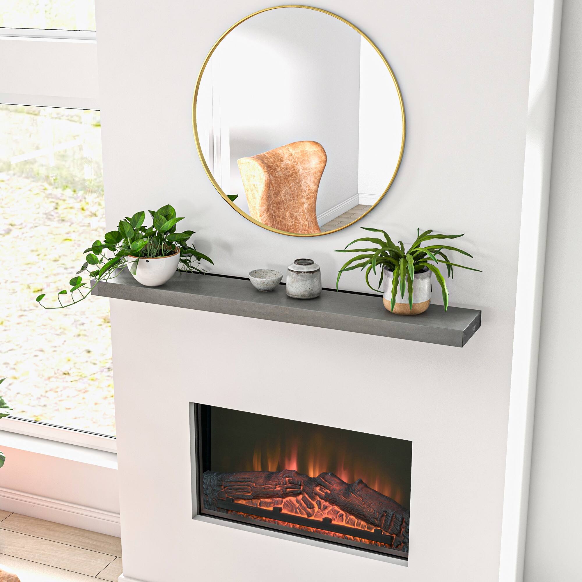 Homcom 48 Inch Fireplace Mantel, Floating Farmhouse Solid Fir Wood ...
