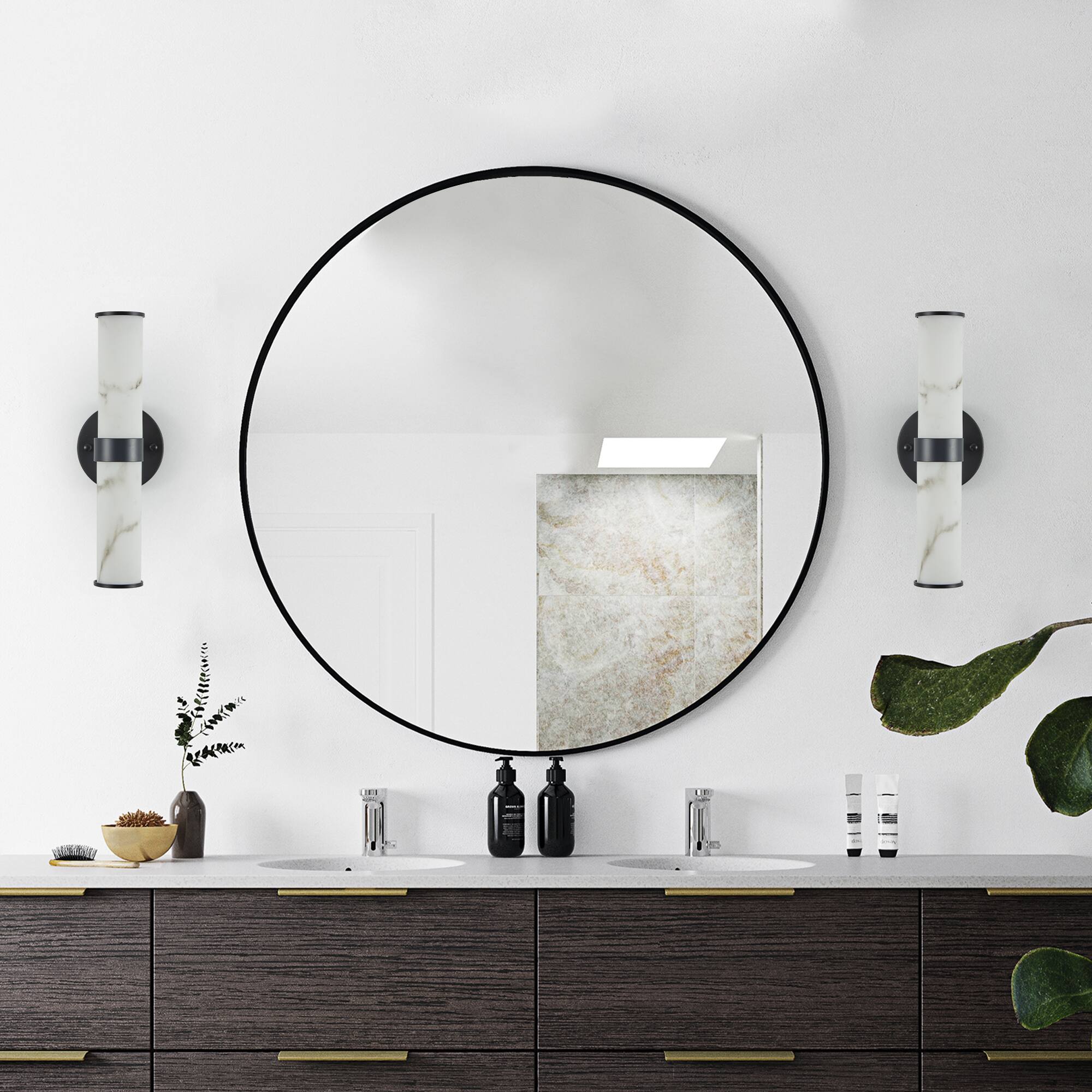 APRILSOUL Resin Imitation Marble Texture Wall Light with Black Iron ...