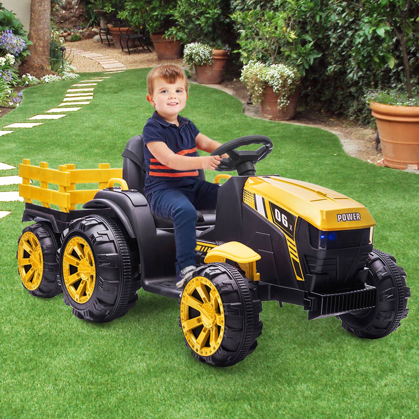 Qeetex 6 Wheels Kids Ride On Tractor Toys with Trailer for Kids Best ...