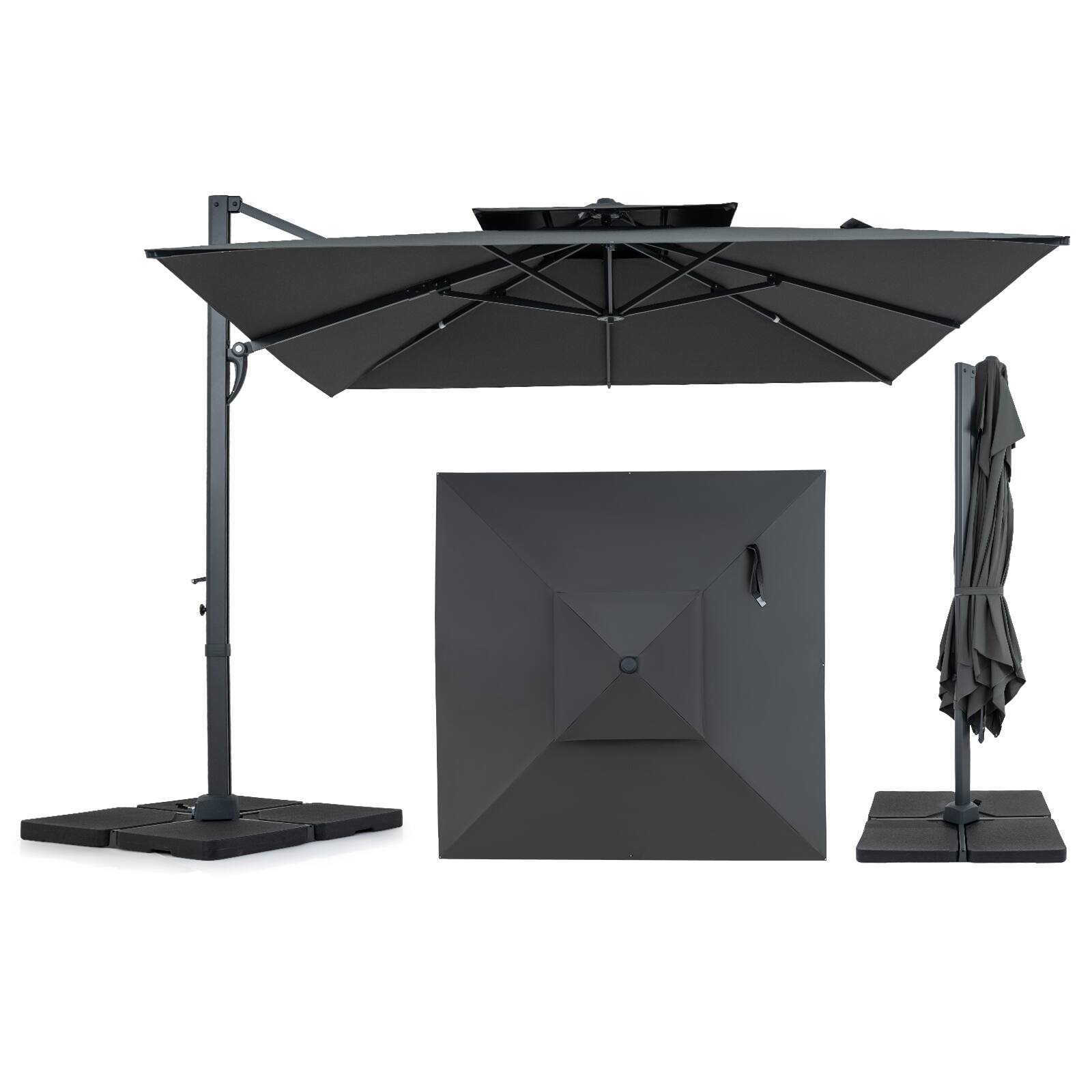 Gymax Cantilever Umbrella w/220 LBS BaseLarge Offset Hanging Umbrella w ...
