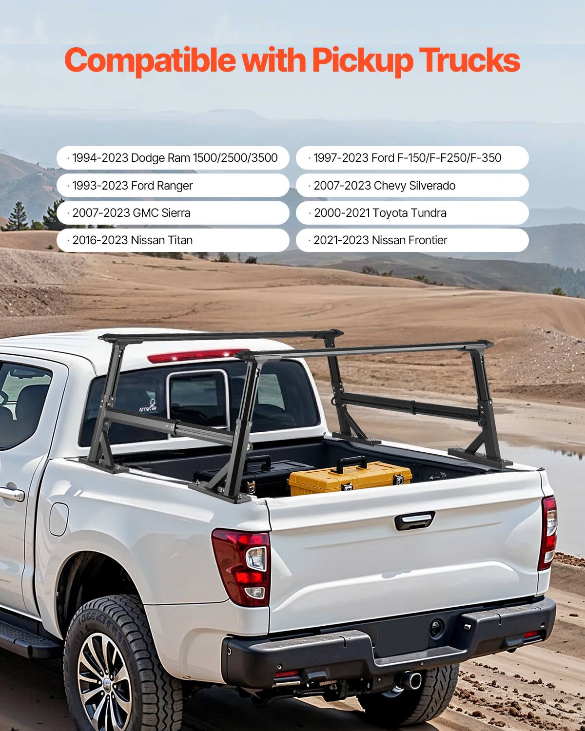 VEVOR Truck Ladder Rack, 21 31.5 in Height, Adjustable Non Drilling ...