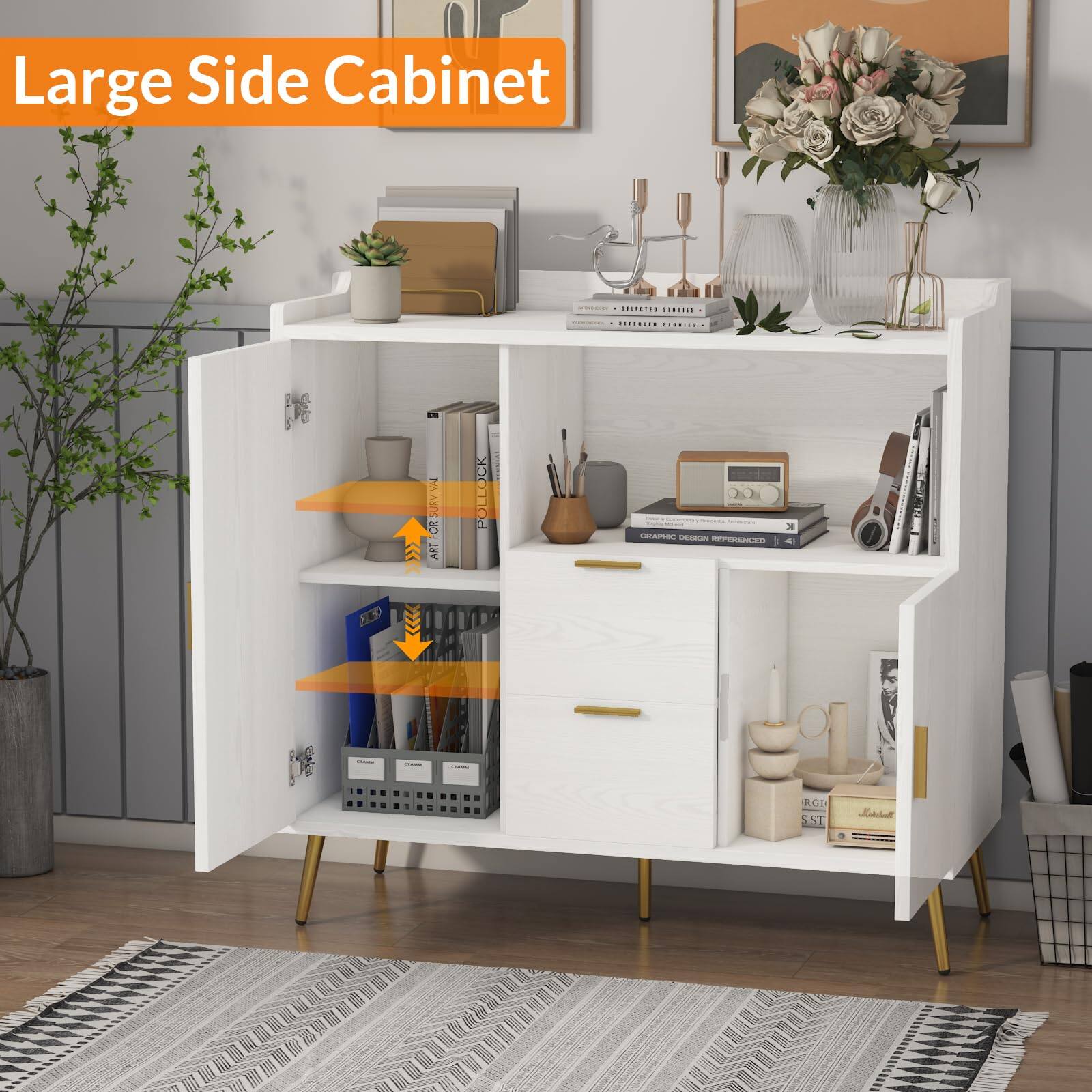 Jojoka 40" Sideboard Buffet Cabinet with Drawers, Shelves & Doors ...