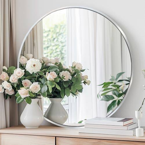 Cedar Assembly Round Mirror Circle Bathroom Mirrors Wall For Living ...