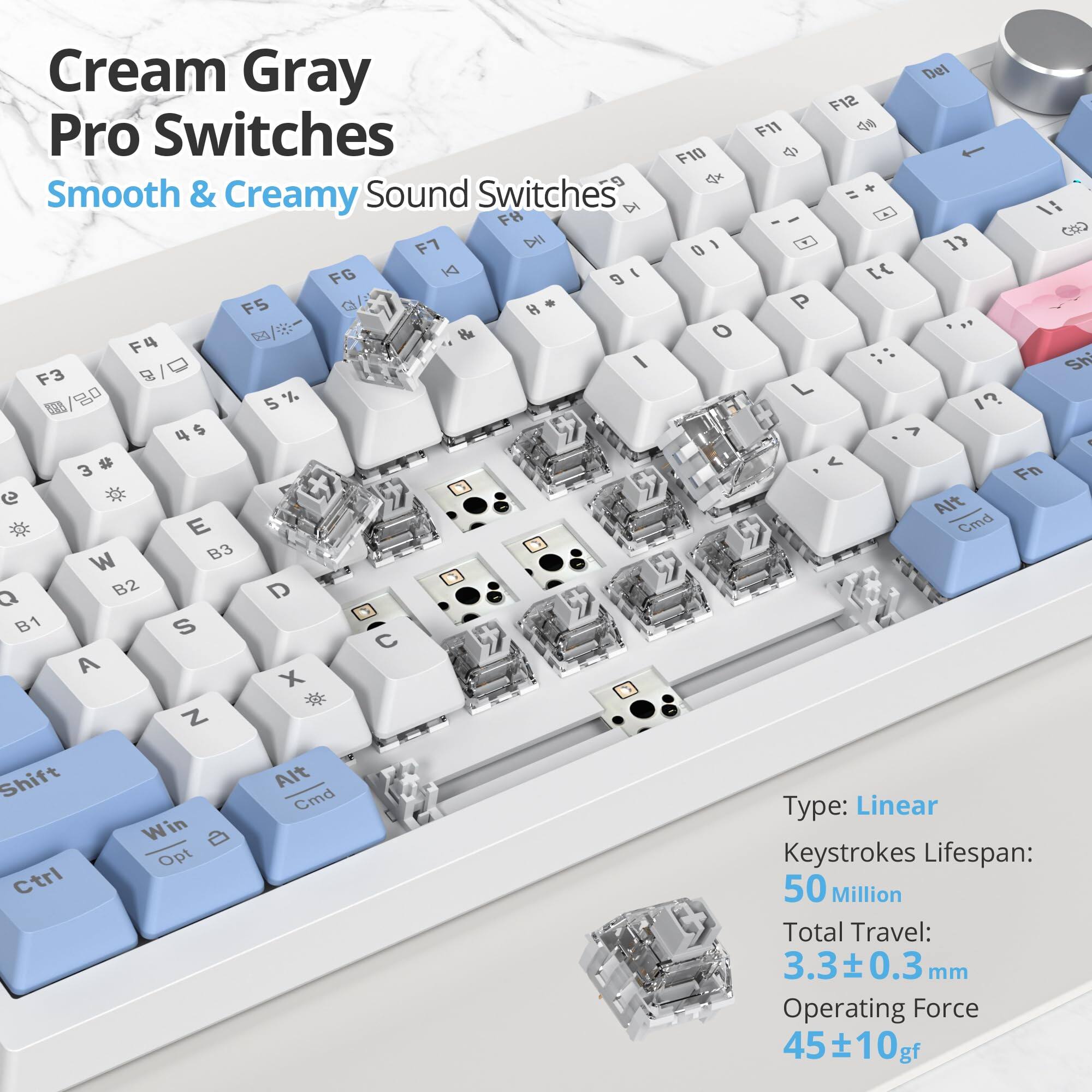 Cozy Serene 75 Wireless Creamy Pink Mechanical Hot Swappable Custom Rgb ...
