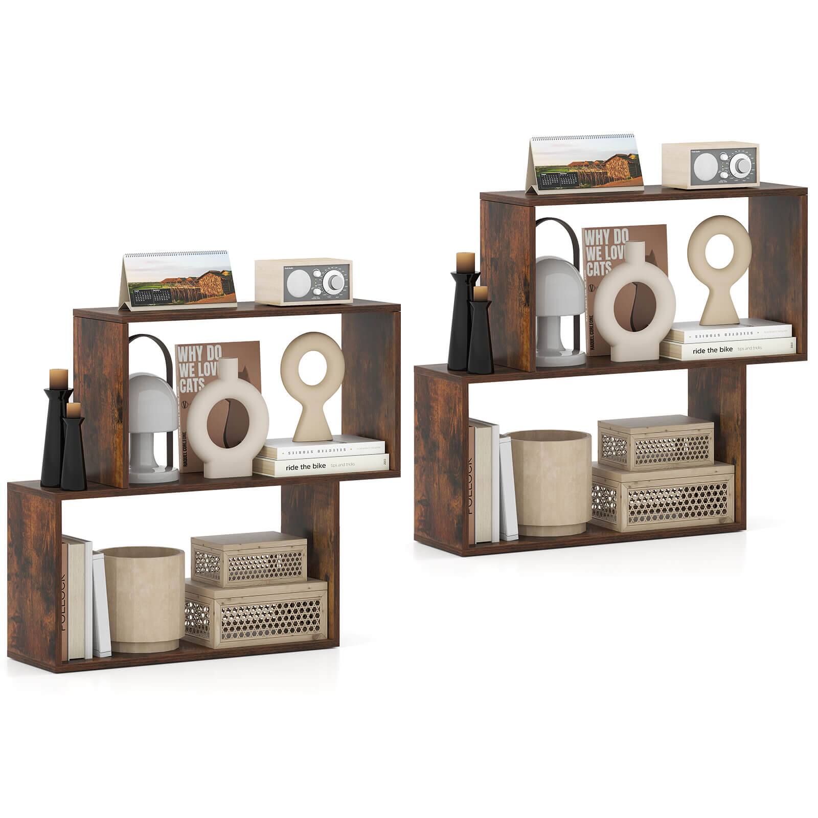 Costway 2 PCS 3 Tier Geometric Bookshelf, Freestanding Bookcase with 2 ...