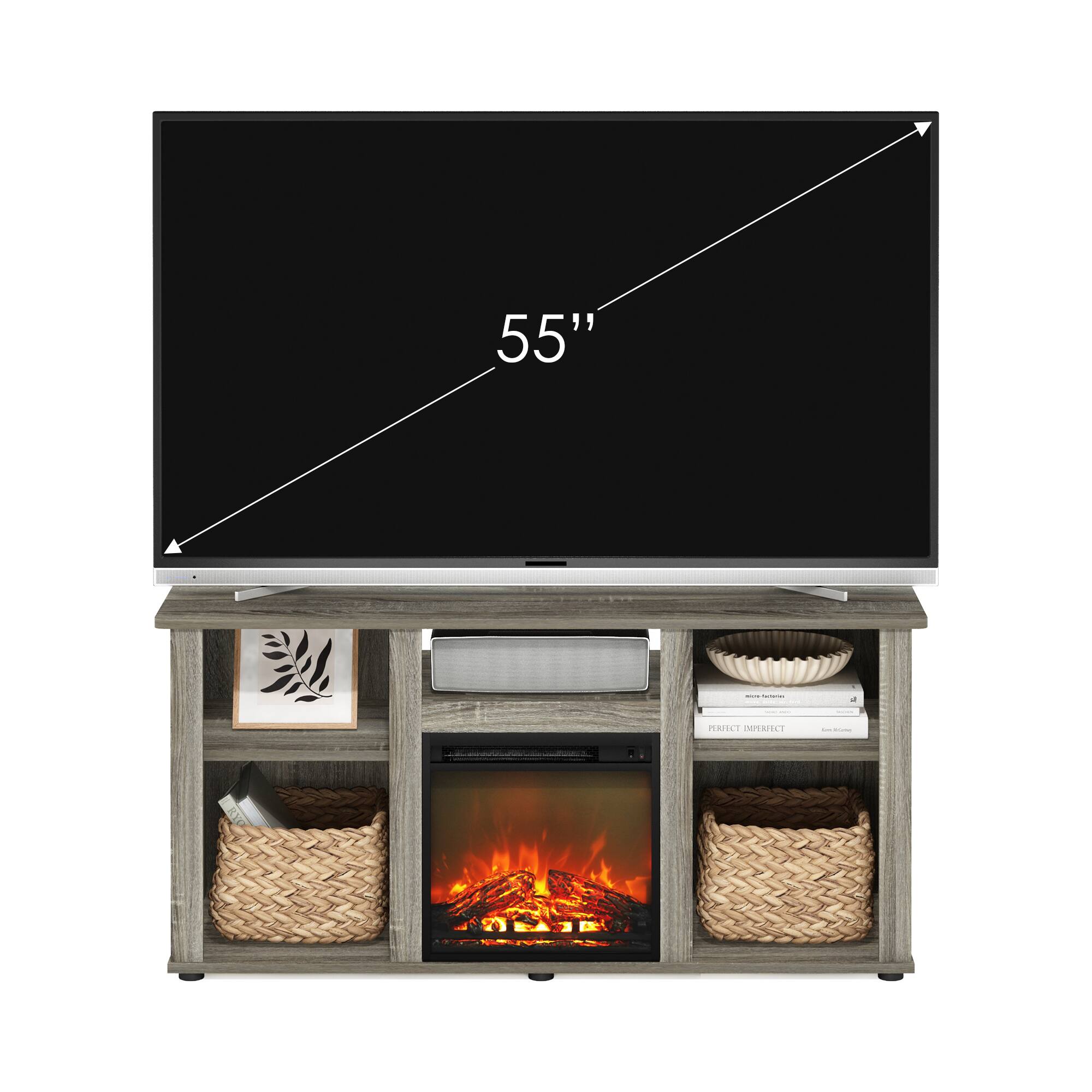Furinno Jensen Fireplace TV Entertainment Center with Open Storage ...