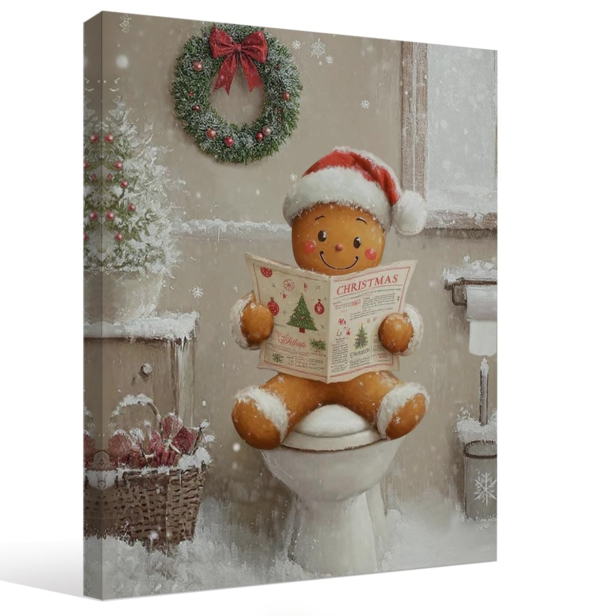 Paradigms Interiors Christmas Gingerbread Bathroom Wall Art Decor Xmas Reading Newspaper On ...