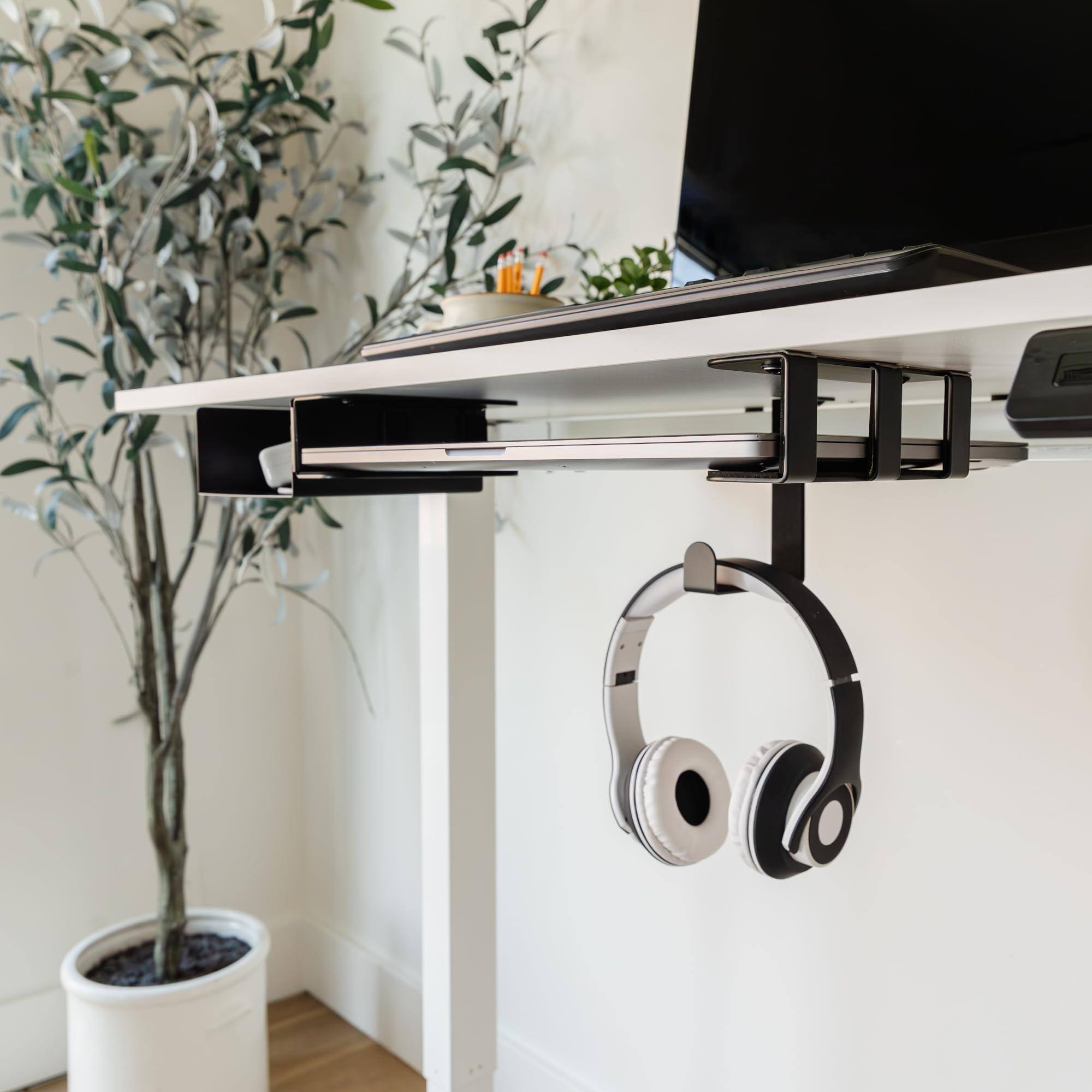 Cedar Assembly Under Desk Laptop Mount Metal Shelf With Side Storage ...
