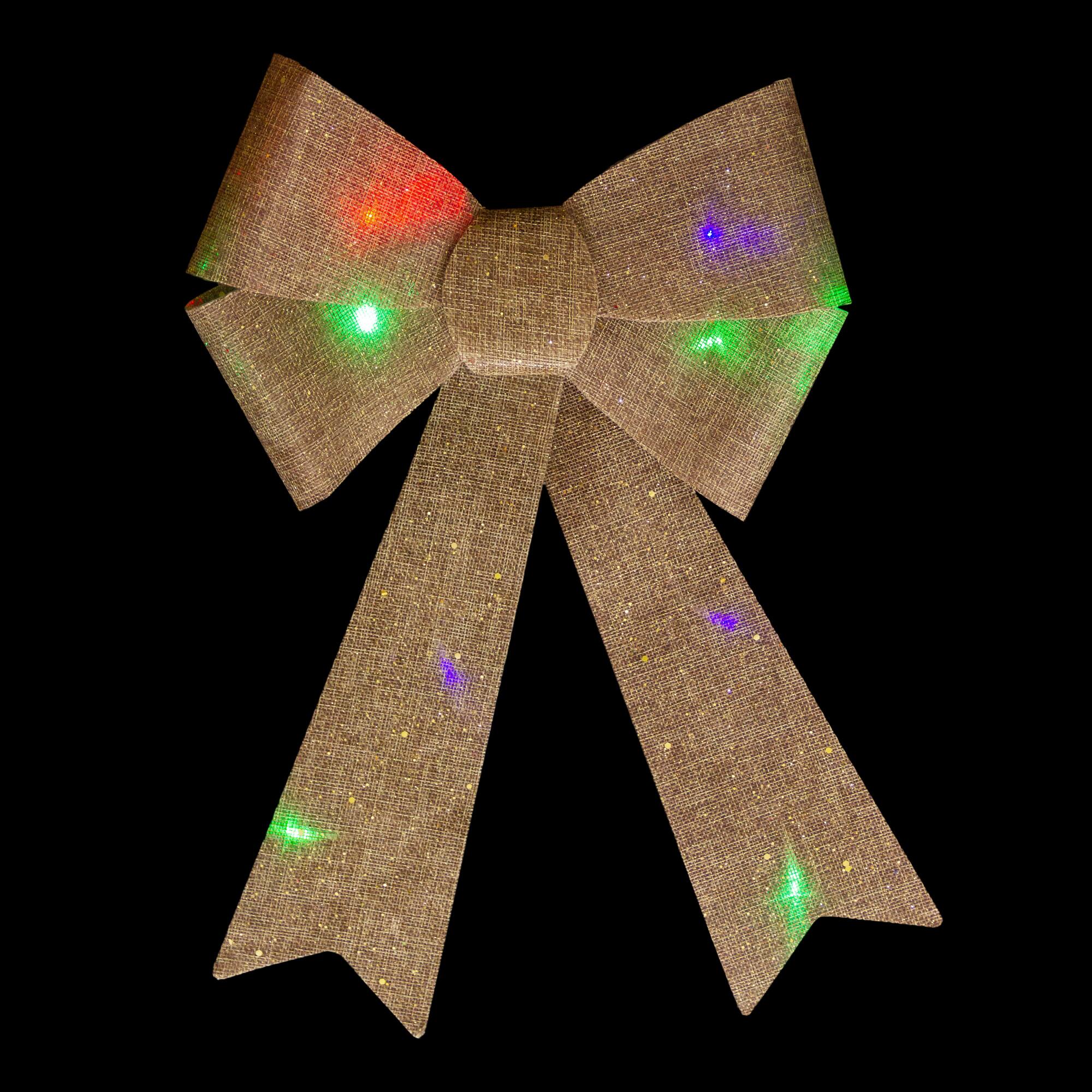 Northlight 16" LED Lighted Gold Glitter Burlap Bow Christmas Decoration ...