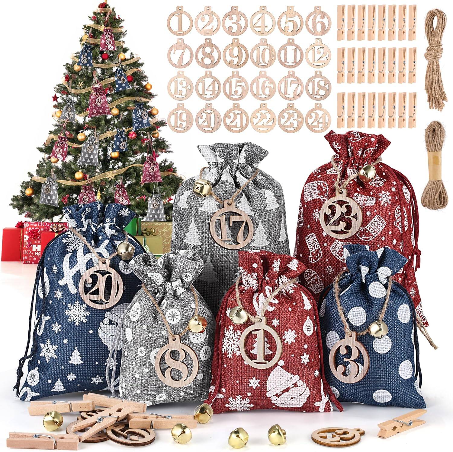 Auledio 24PCS Advent Calendar Bags, Used for DIY Filling and Hanging ...