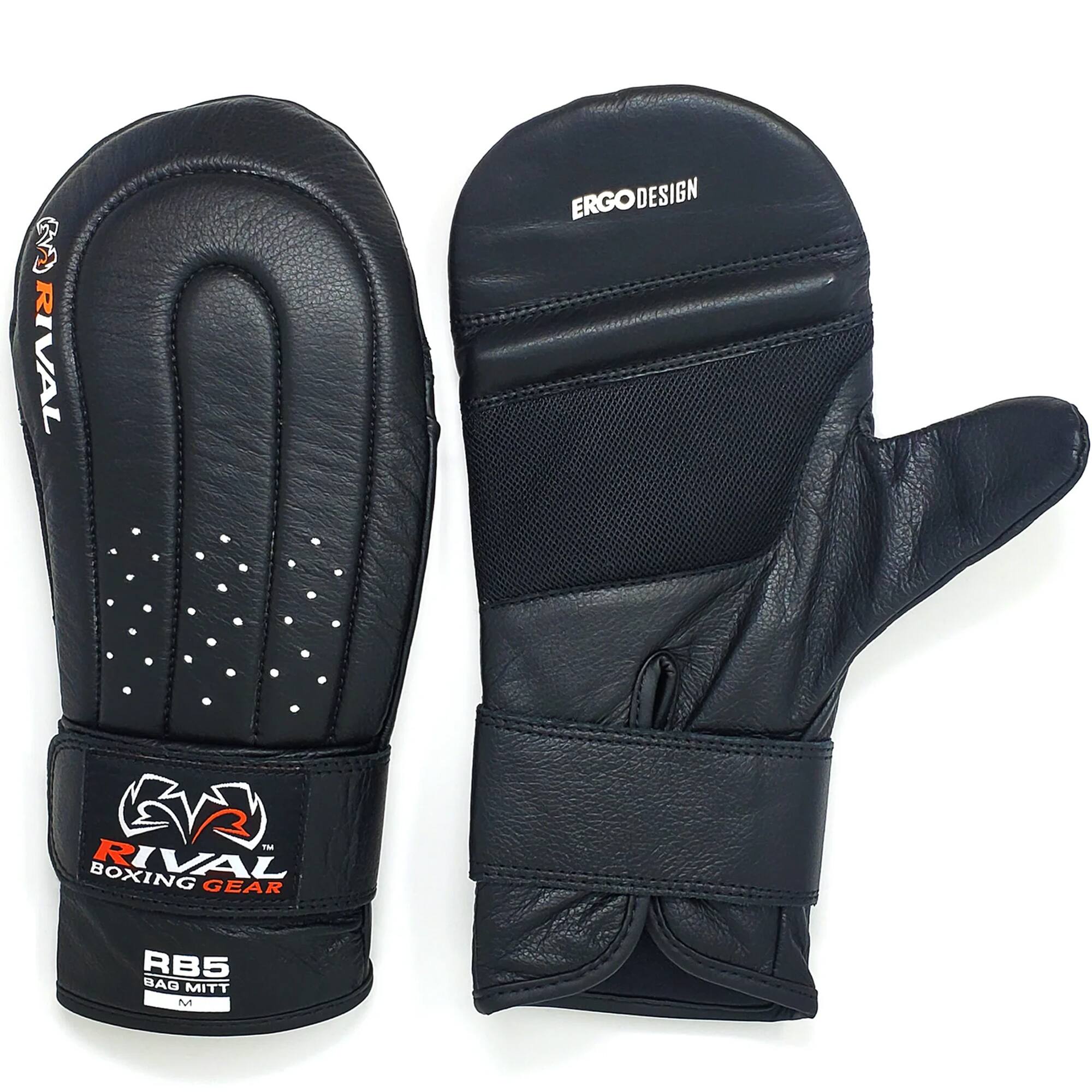 RIVAL Boxing RB5 Hook and Loop Leather Training Bag Mitts Large Black ...