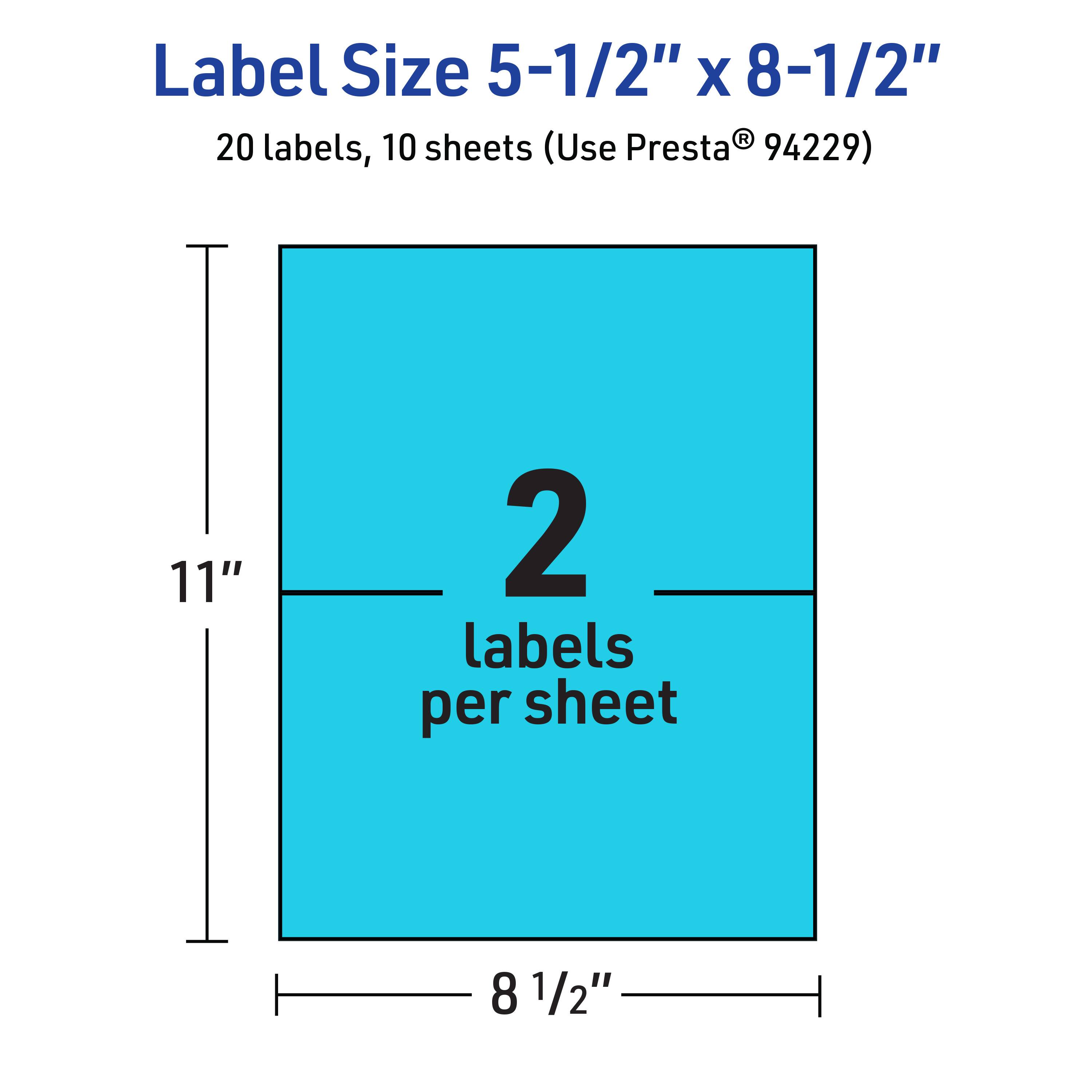 Avery Printable Rectangle Labels, Bright 5.5" x 8.5", 20ct Blue 94229 ...