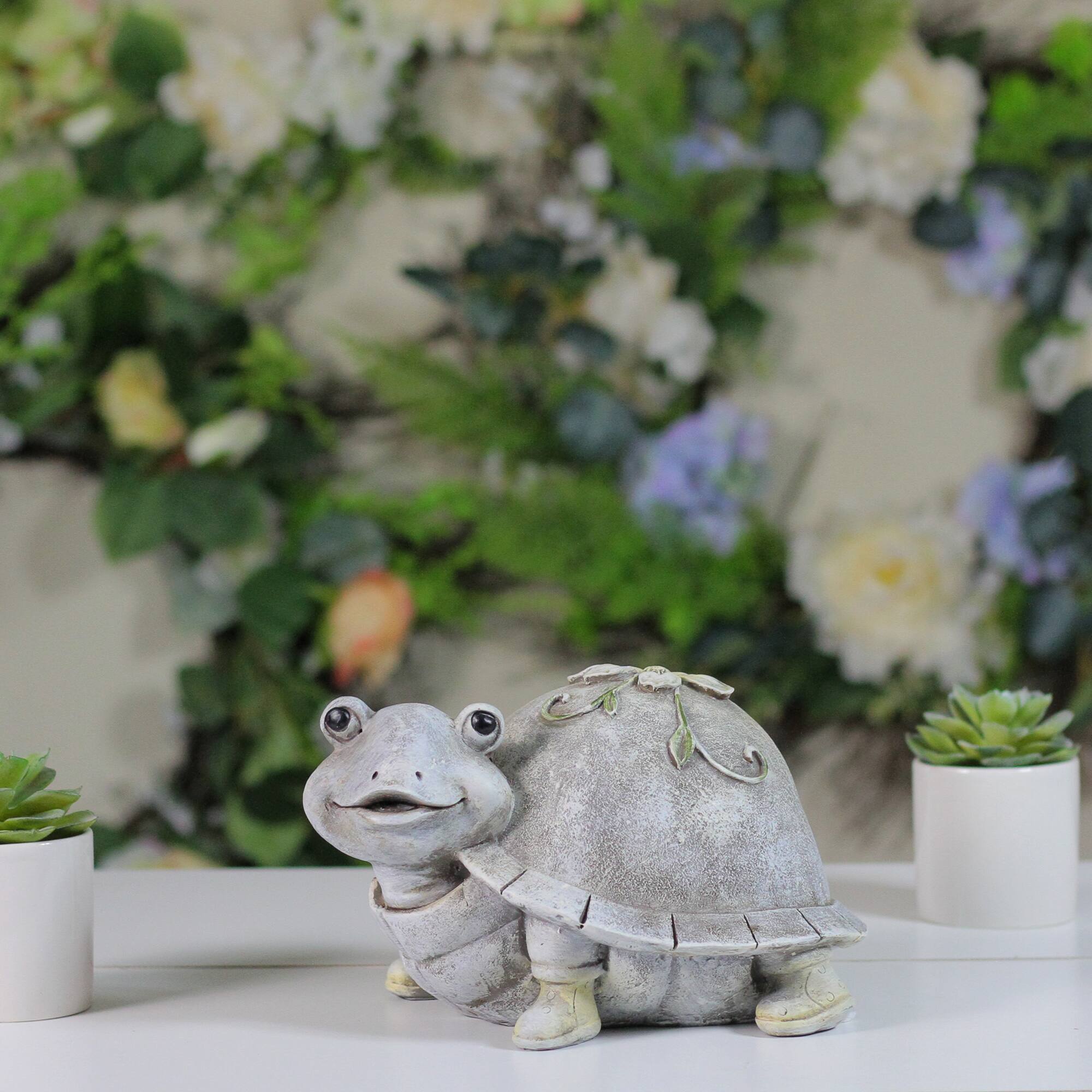 Roman 5.5" and White Outdoor Turtle in Rain Boots Garden Statue Gray ...