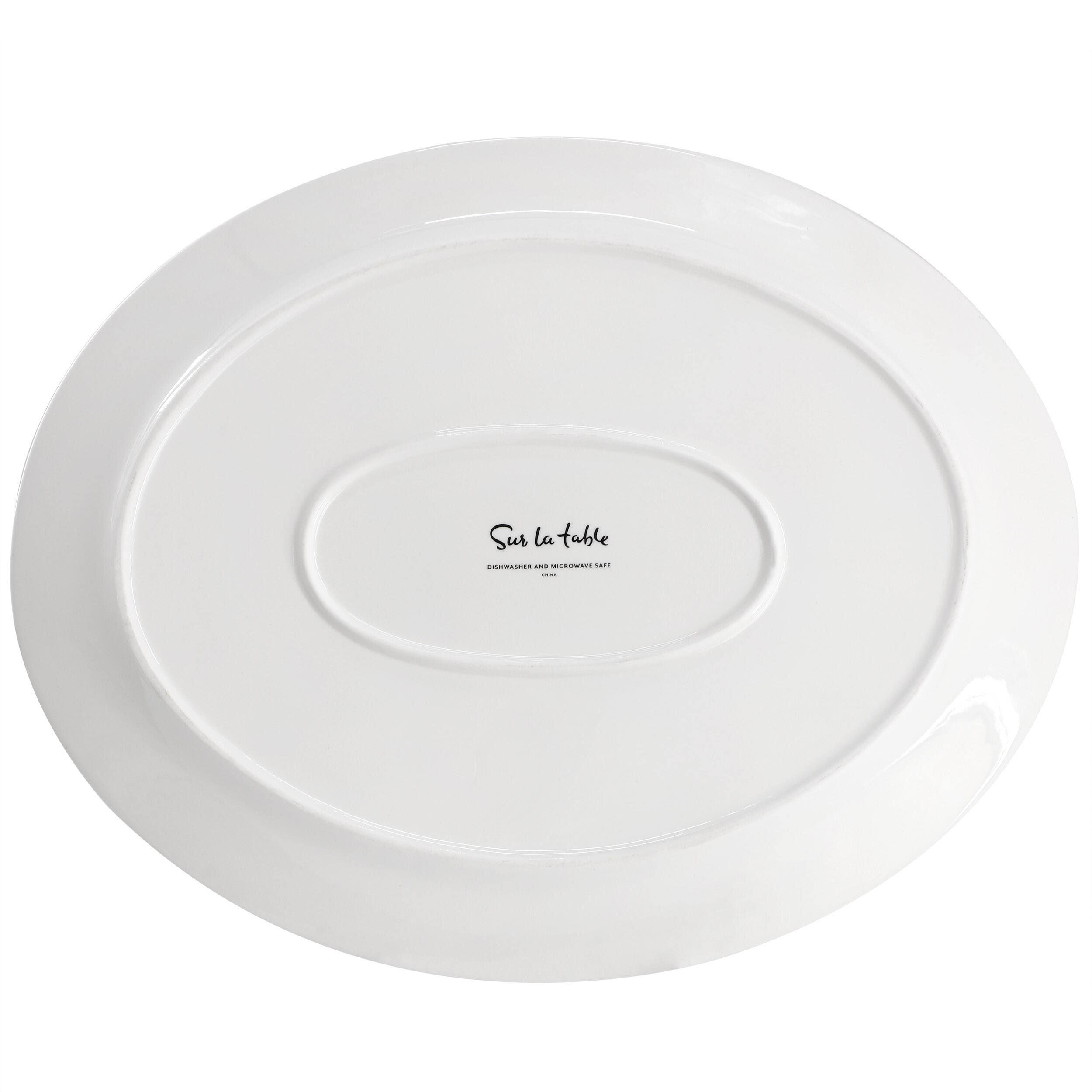 Sur La Table 2 Piece 14 Inch Ceramic Oval Serving Platter with Black Bands White 310122440M ...