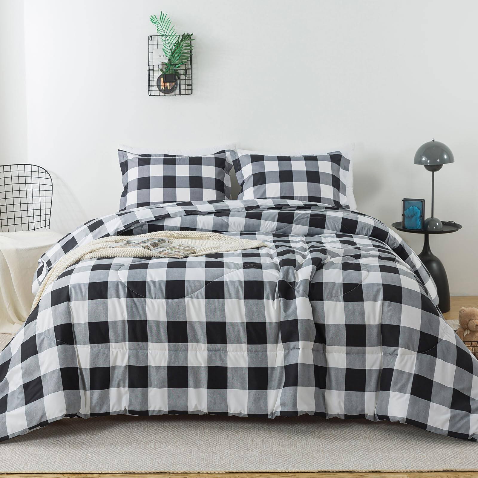 Dapper Styles Comforter Set Size Checkered Plaid Bedding Fluffy Grid ...
