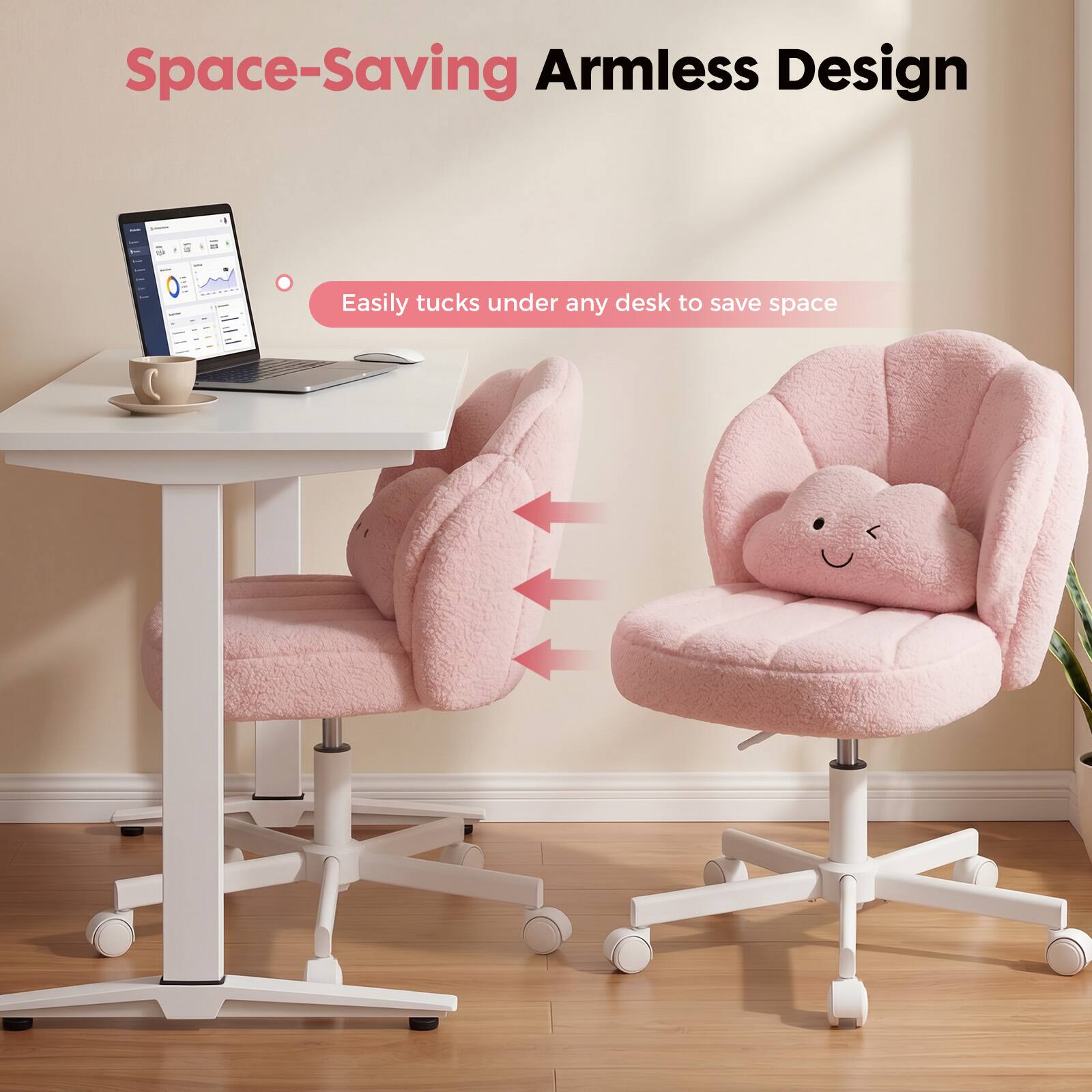 CloudRest Pro Petal Vanity Chair with Backrest Upholstered Home Office ...