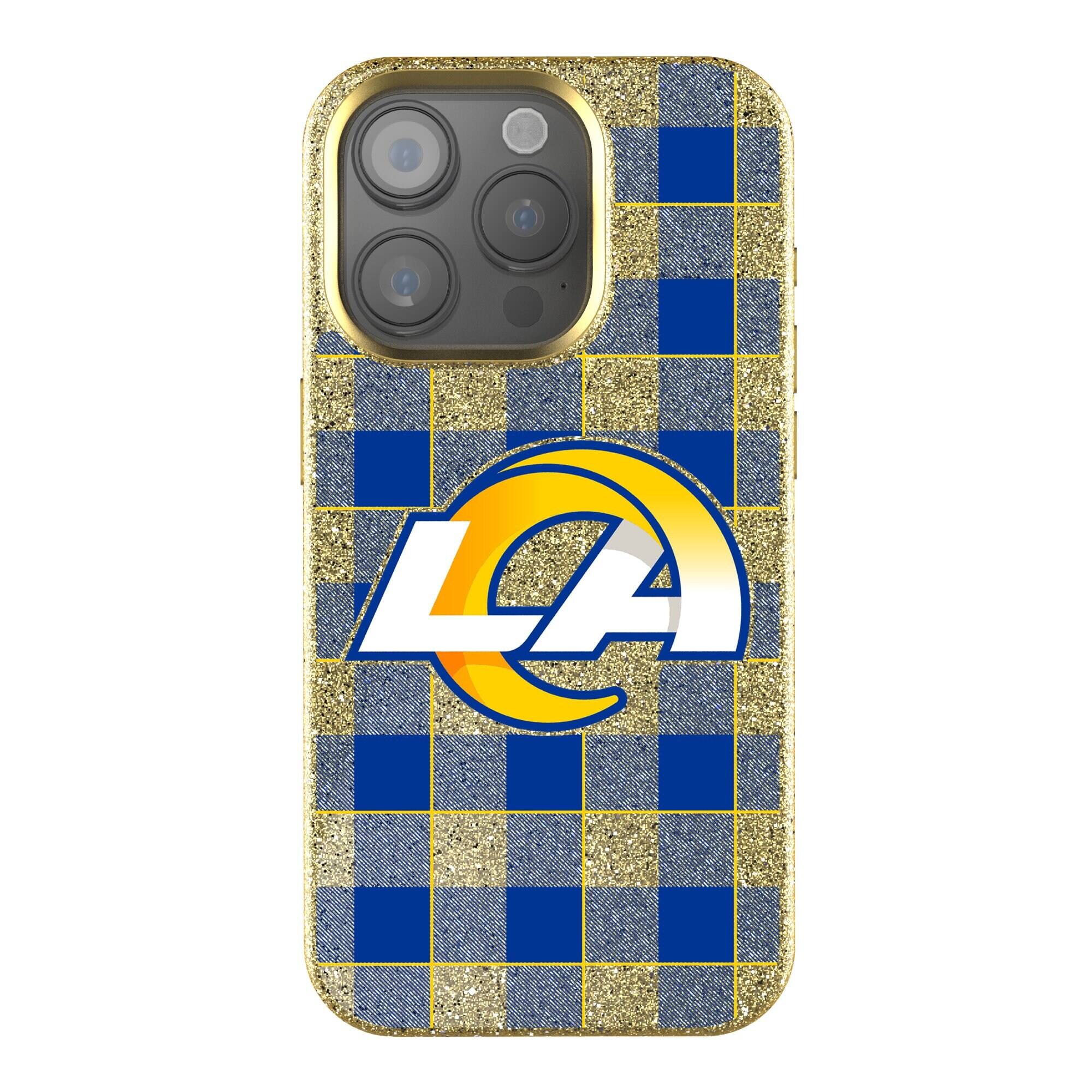 Keyscaper NFL Los Angeles Rams Plaid Bling iPhone Case 16 Plus Gold ...